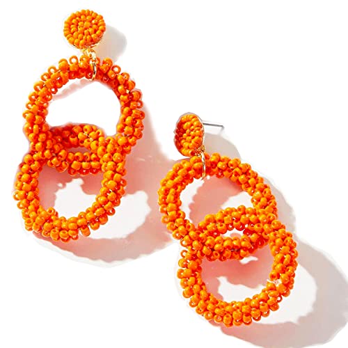 Statement Beads Drop Earrings - Bohemia Handmade Beaded Round Dangle Earrings Jewelry Gift for Women Girl