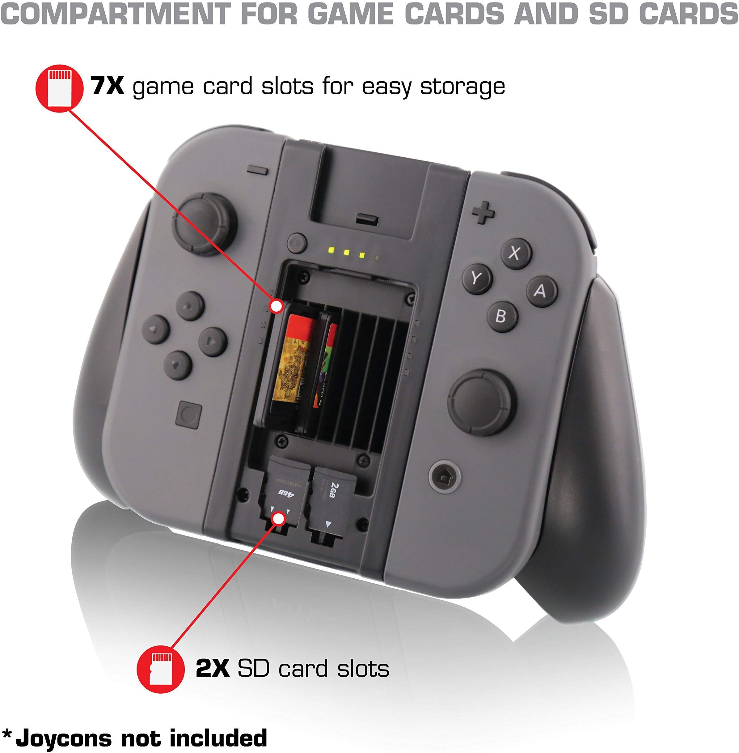 Nyko Clip Grip Power - Joy-Con Grip with Cell Phone Mount, rechargeable battery pack, game storage and SD Card holder for Nintendo Switch
