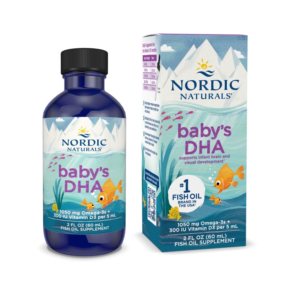 Nordic Naturals Baby’s DHA, Unflavored - 4 oz - 1050 mg Omega-3 + 300 IU Vitamin D3 - Supports Brain, Vision & Nervous System Development in Babies - Non-GMO - 24 Servings