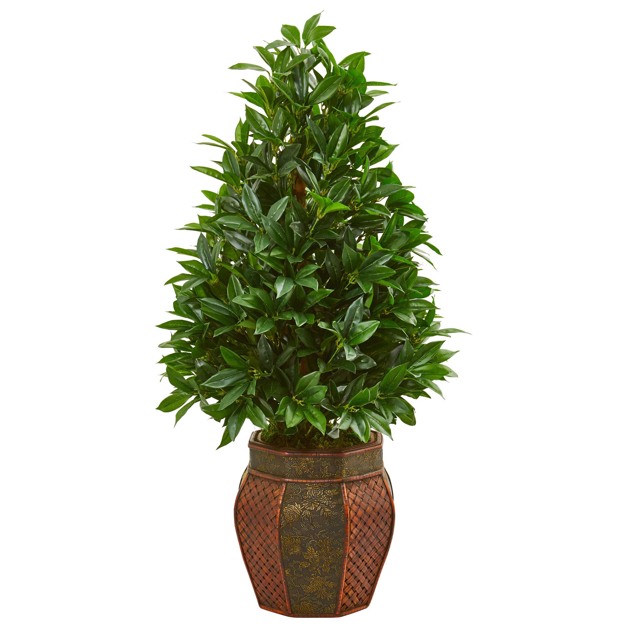 Nearly Natural 3.5-Ft. Bay Leaf Cone Topiary Artificial Decorative Planter Silk Trees Green