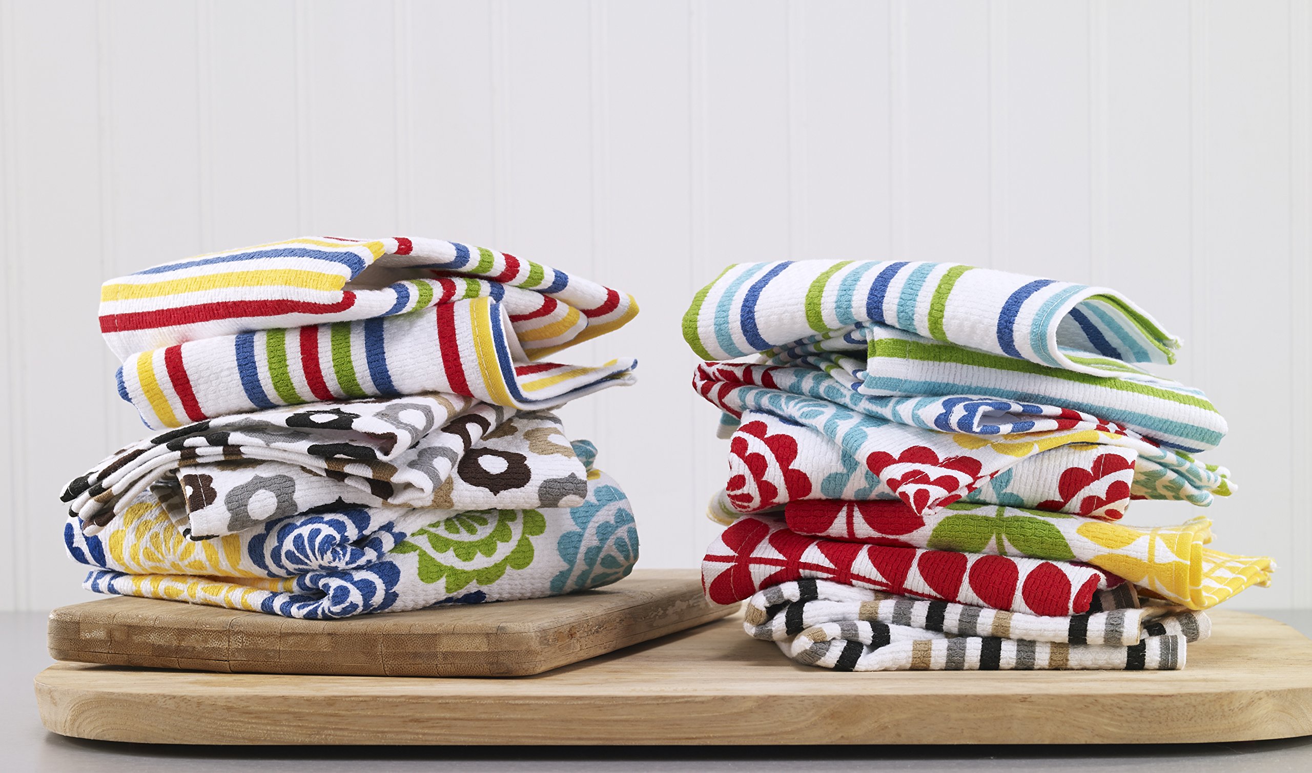 T-fal Textiles Highly Absorbent 100% Cotton Double Sided Printed Dish Cloths, 12" x 12", Set of 2, Neutral Bulb Pattern
