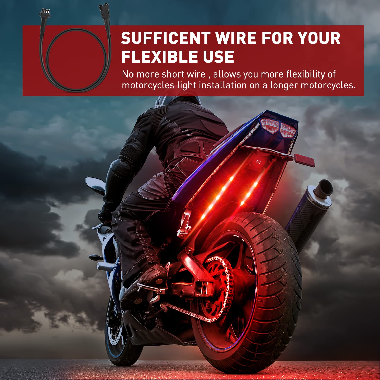 Nilight Extension Cable for Motorcycle LED Strip Lights 4PCS 2 Feet Extension Cords 3PCS 2 Way Y Splitter 4PIN extension cord for Underglow Neon Accent Light Strips Rock Lights