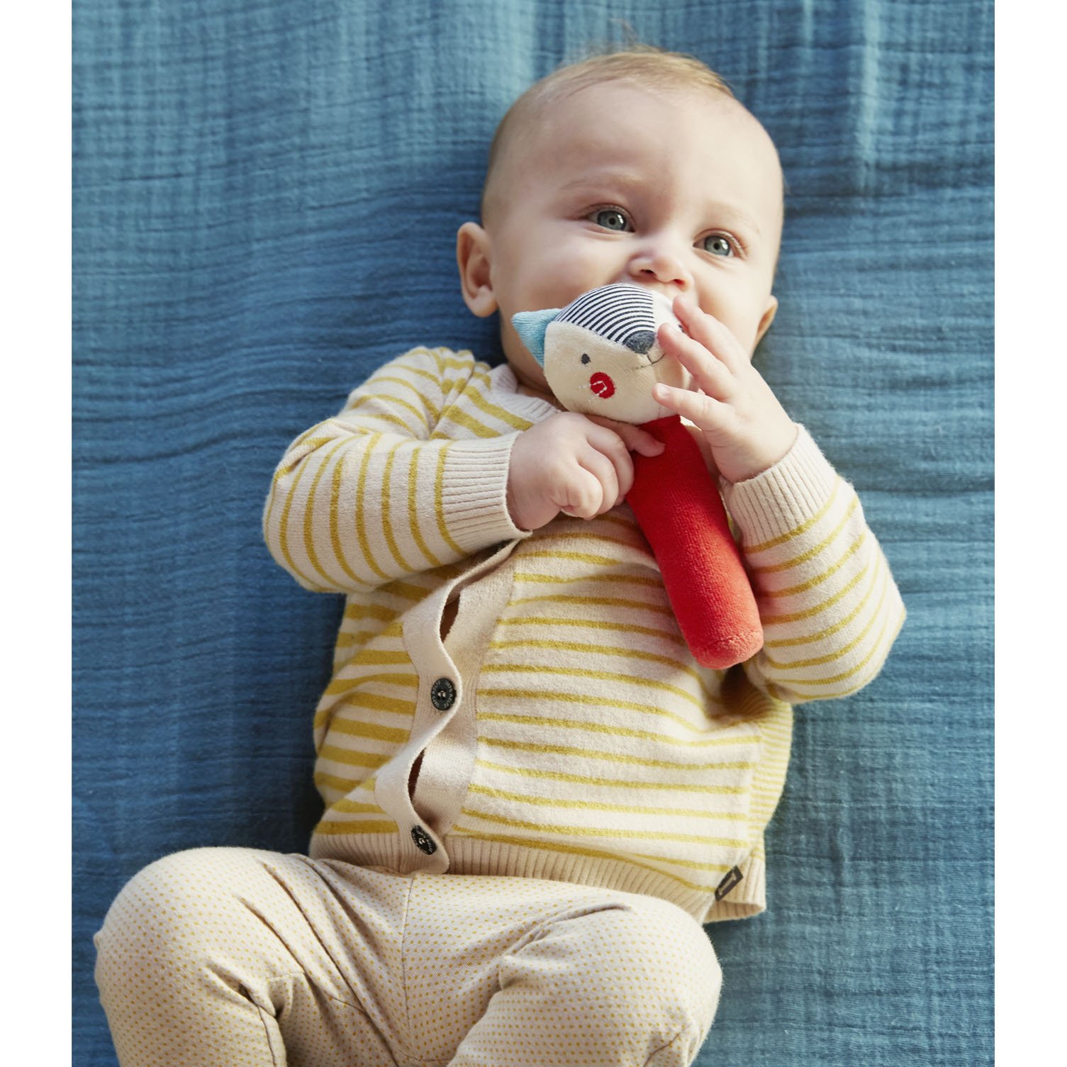 Petit Collage Eco-Friendly Organic Cotton Baby Soft Squeaker Rattle, Busy Bunny
