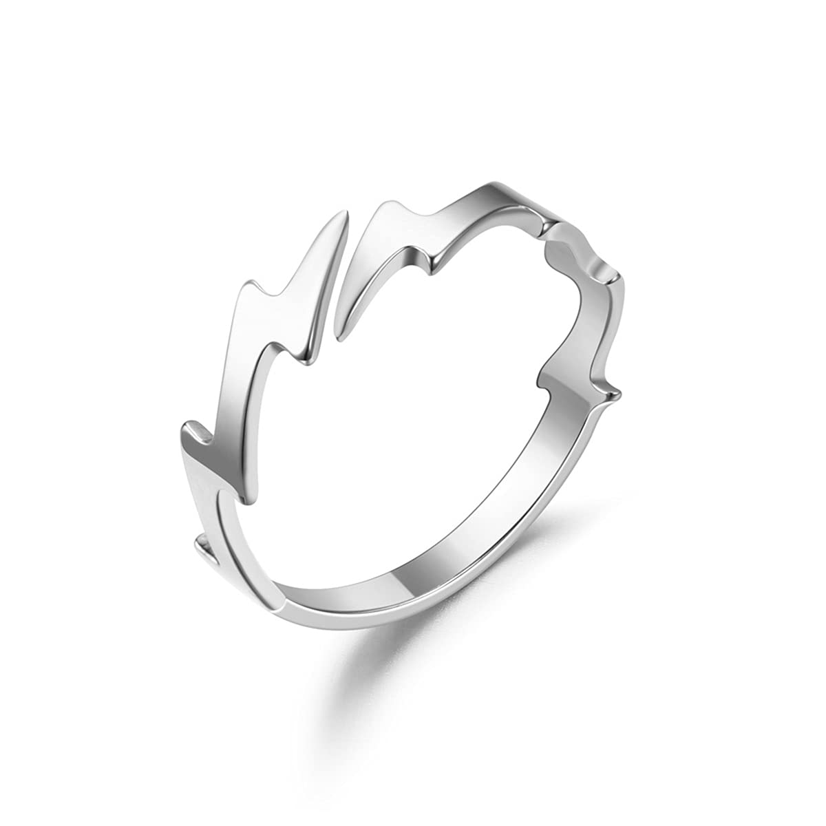Titanium Steel Lightning Opening Adjustable Bands Ring for Women Wave Stacking Ring Couple Ring Unisex Ring (Silver)