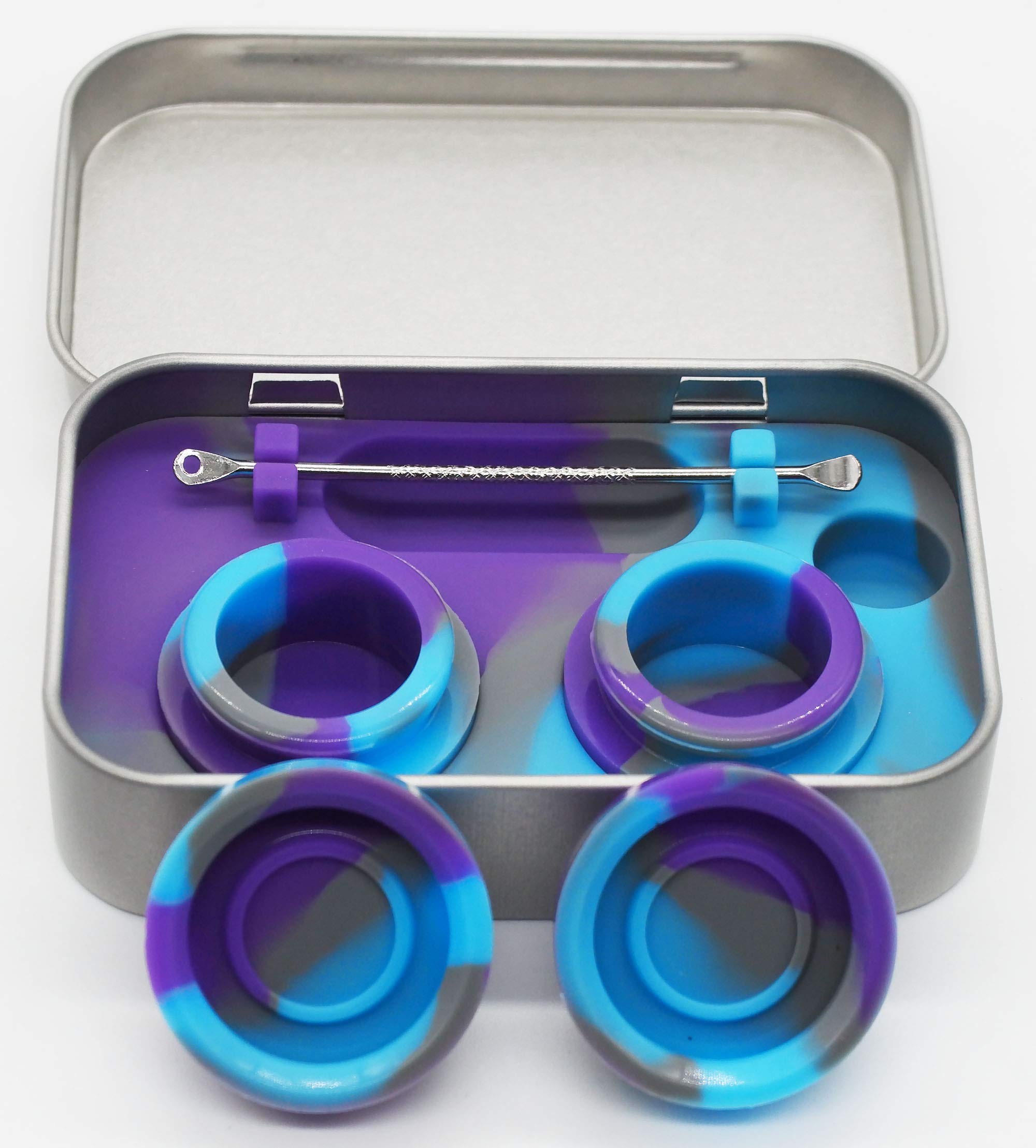vitakiwi Portable 5ml Wax Silicone Containers Jars Non-stick with Stainless Steel Spoon and Tin Carrying Box, Multi-color (Set of 5)