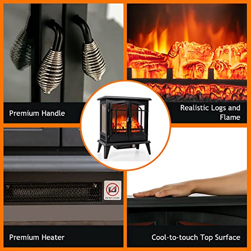 Tangkula 25 Inches Electric Fireplace Stove, 1400 W Freestanding Fireplace Heater, Indoor Electric Stove Heater W/Realistic Dancing Flame Effect, Adjustable Temperature, Overheat Protection