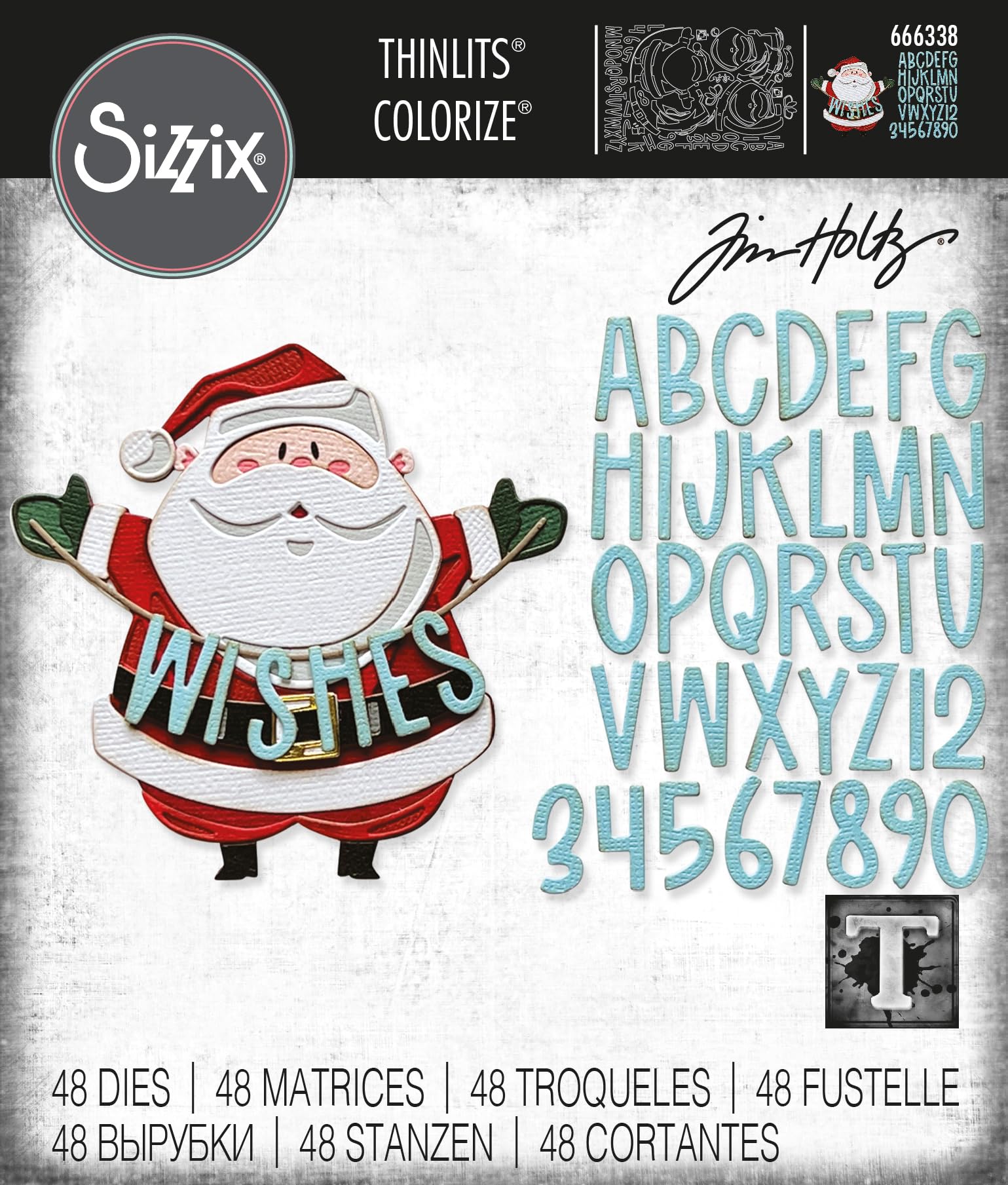 Sizzix Thinlits Die Set 49PK Santa Greetings Colorize by Tim Holtz | 666338 | Metal, Wafer-Thin Cutting Dies for Scrapbooking, Embossing, Journalling, Silver