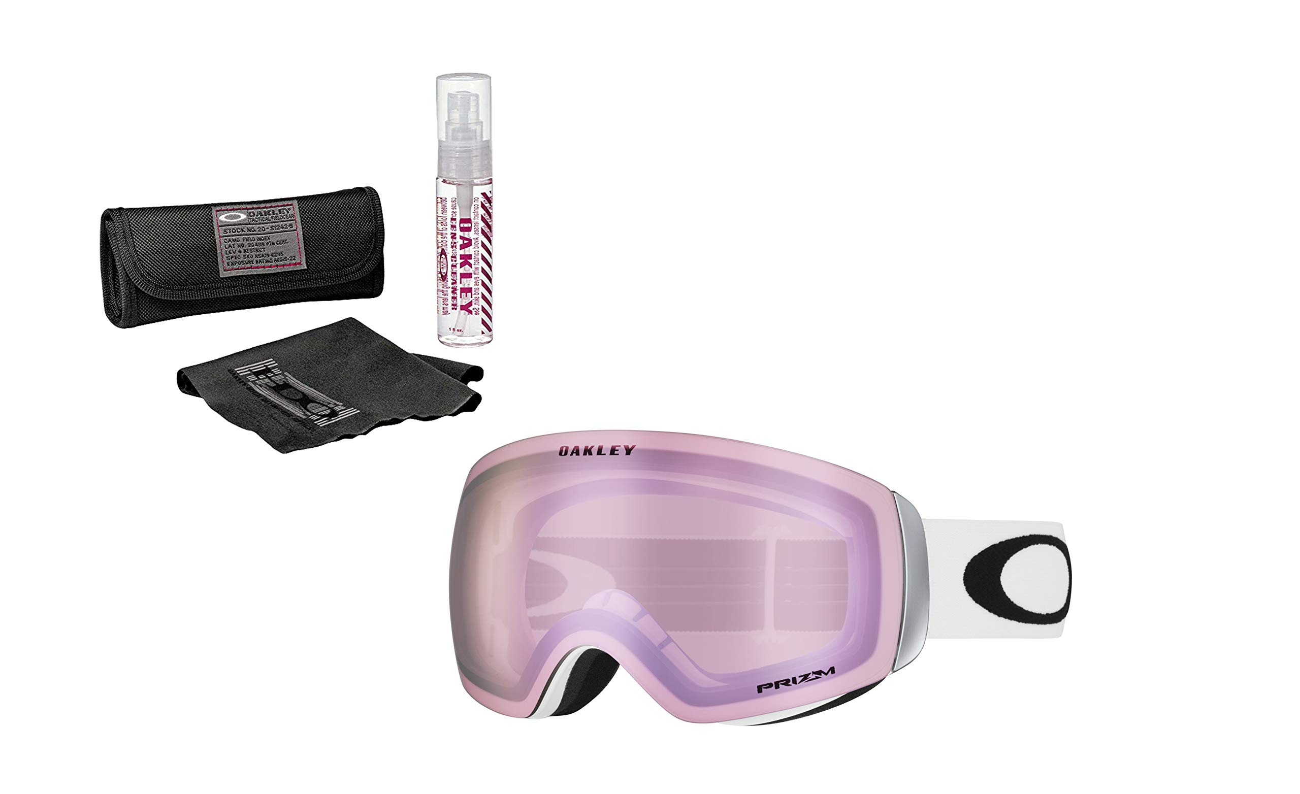 Oakley Flight Deck XM Snow Goggle (Matte White Frame/Prizm HI Pink Iridium Lens) with Lens Cleaning Kit