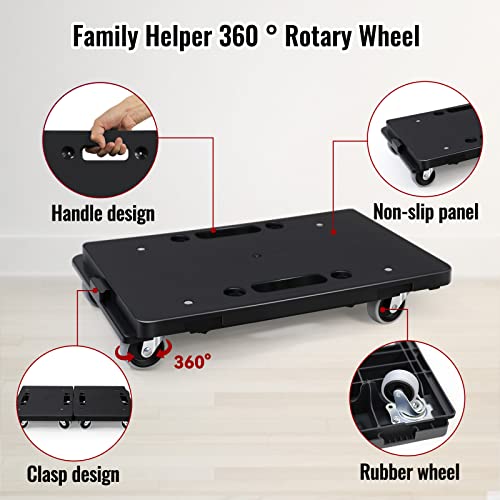Uholan Flatbed Dolly Can Connected Two Pcs One Set Household Portable Mobile Dolly Infinite Rotary Flat Handtruck Mobile Furniture Load 220lb Black ,Grey Wheel (Grey Wheel)