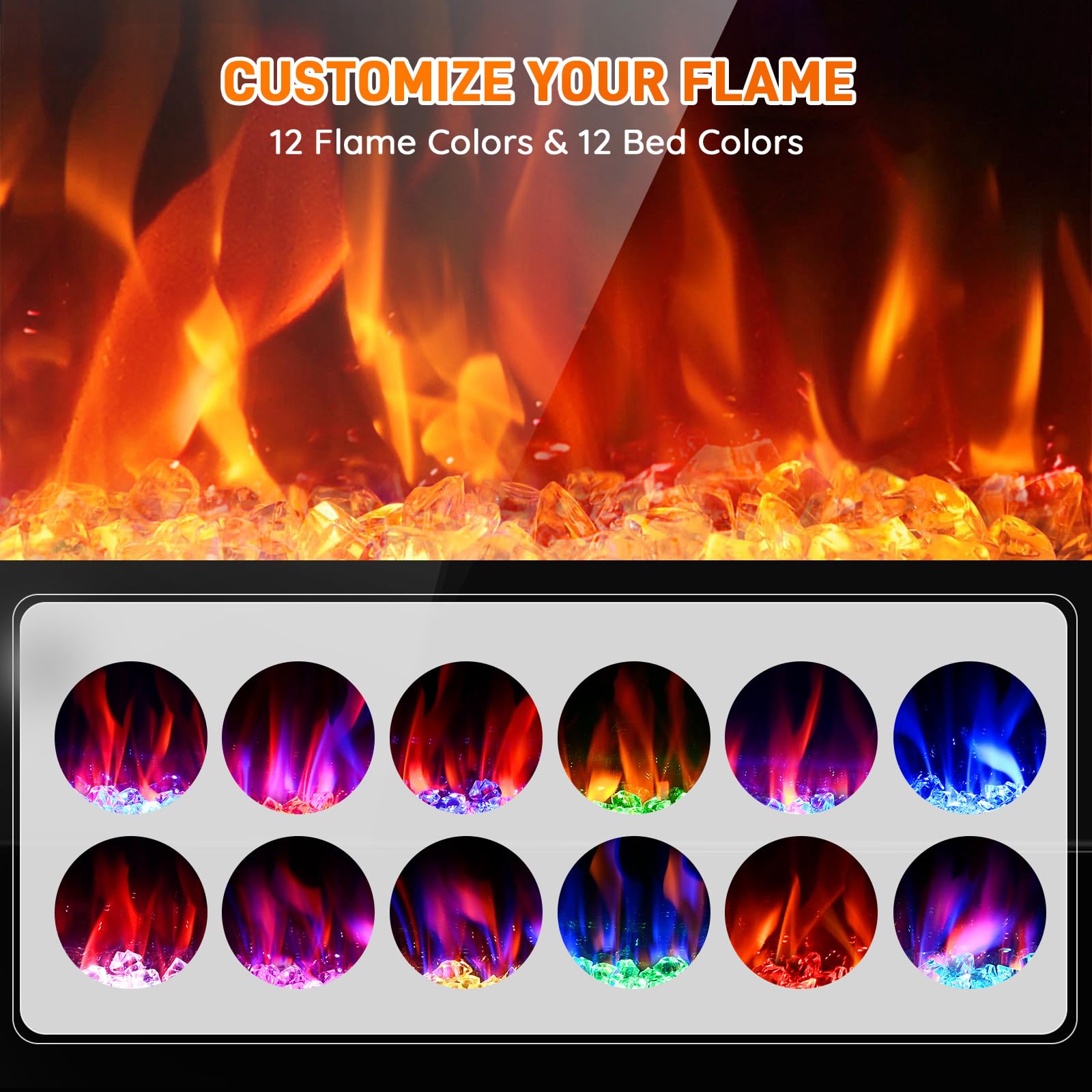 Rintuf Electric Fireplace, 60ββ Recessed & Wall Mounted Electric Fireplace Inserts, Wall Fireplace Electric with Remote Control, Low Noise, Touch Screen, Adjustable Flame Color/Speed, 750/1500W
