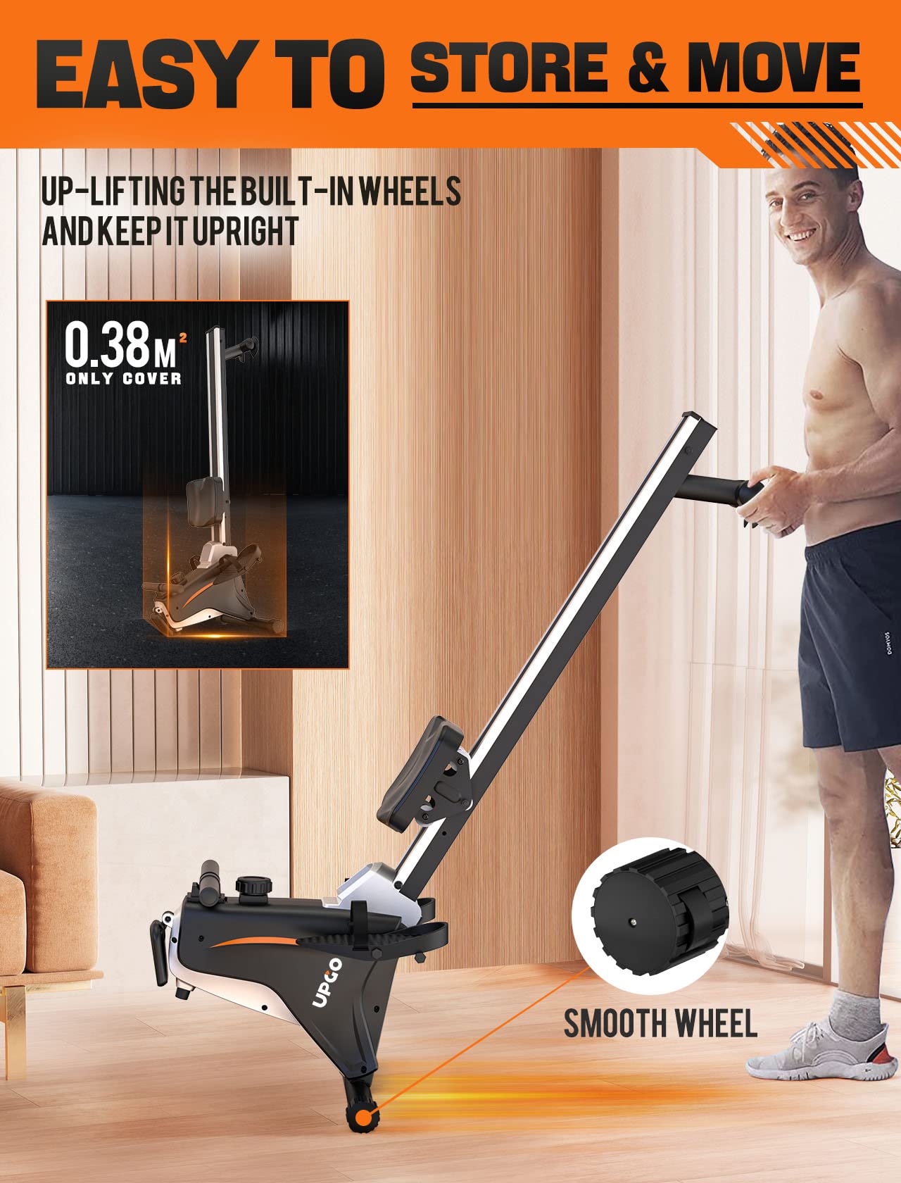 UPGO New Rowing Machine for Home Use, Rower with 8 Level Adjustable Quiet Magnetic Resistance, Ergonomic Seat & LCD Monitor, 300 LB Weight Capacity