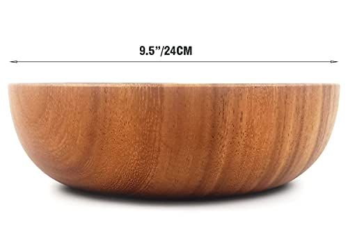 WEIGEER Acacia Wooden Salad Serving Bowl Solid Wood Hand-Carved Bowl Fruit Bowl 9.5