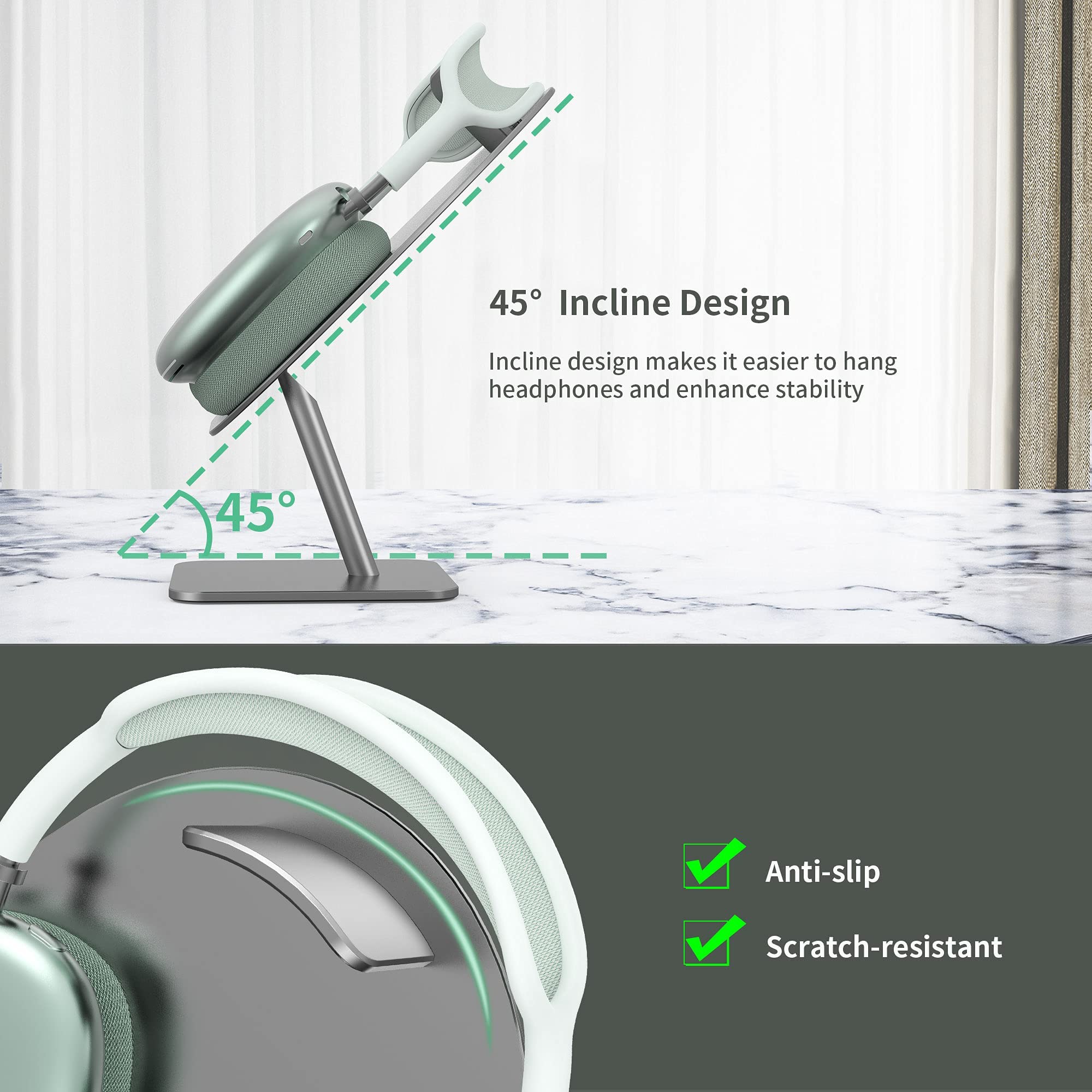 WIWU Headphone Stand Designed for AirPods Max, Headset Stand with Built-in Sleep Magnet, Aluminum Alloy Headphone Holder with Protective Silicone Pad, Solid Base, AirPods Max Accessory