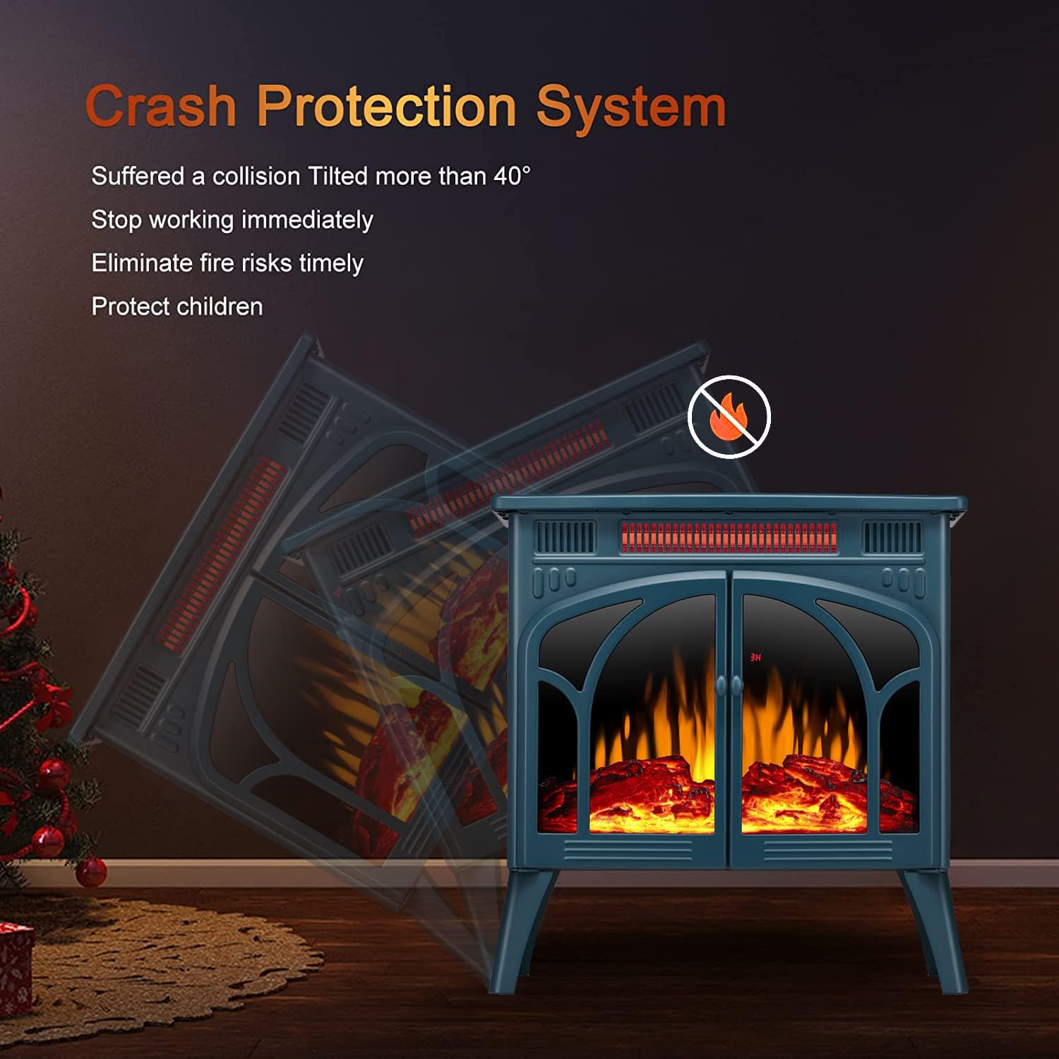 Rintuf Electric Fireplace Heater, 1500W Infrared Fireplace Stove with 3D Flame Effect, 5100BTU Electric Fireplace with Remote Control, Ideal for Indoor Outdoor Home Use