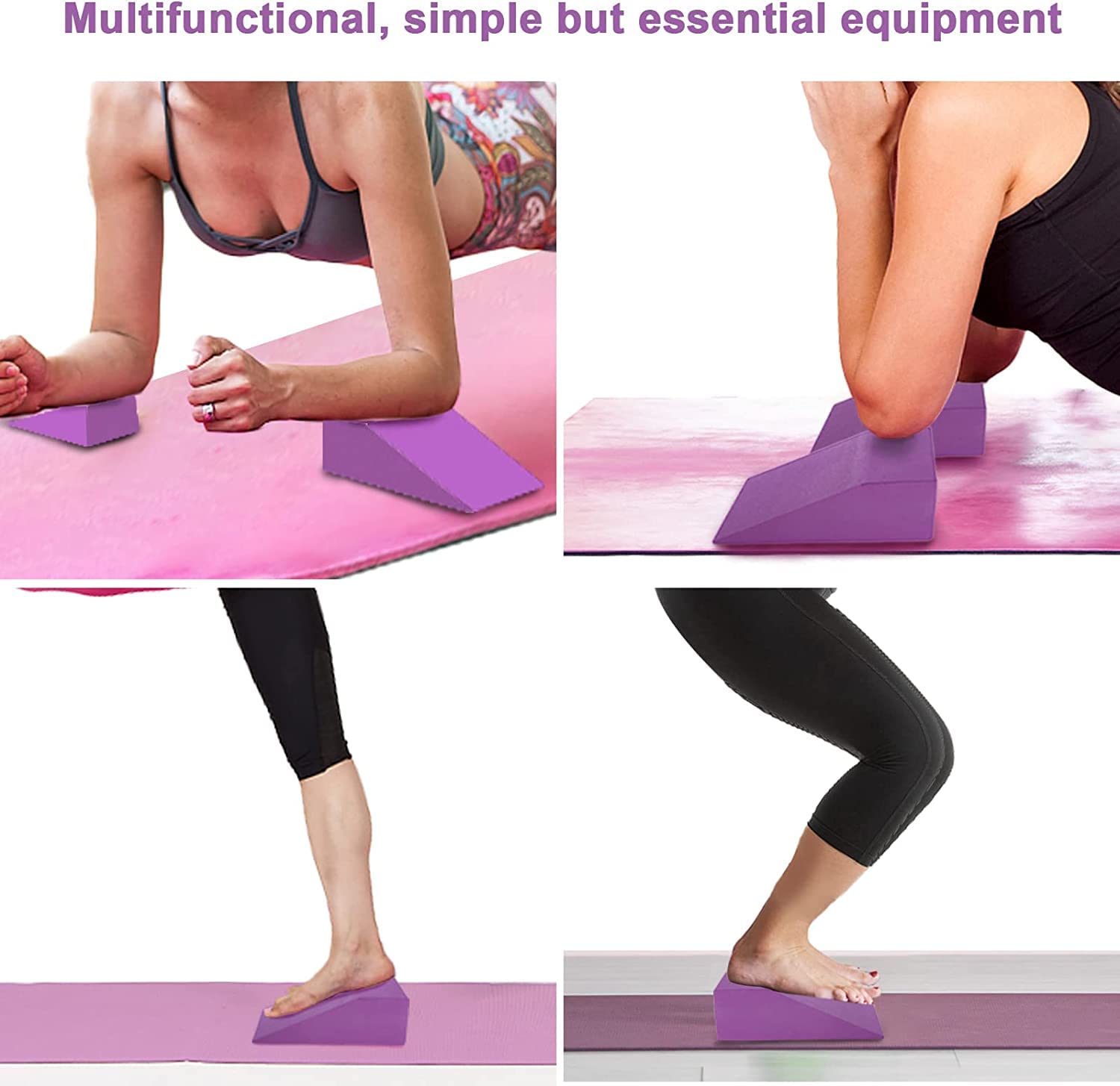 Violet Yoga Foam Wedge Blocks (Pair) Soft Wrist Wedge, Supportive Foot Exercise Accessories, Calf Raise Block, Calf Stretcher, Balance, Pushup,Yoga Wrist Support, Pilates, Squat Wedge, EVA Riser Block