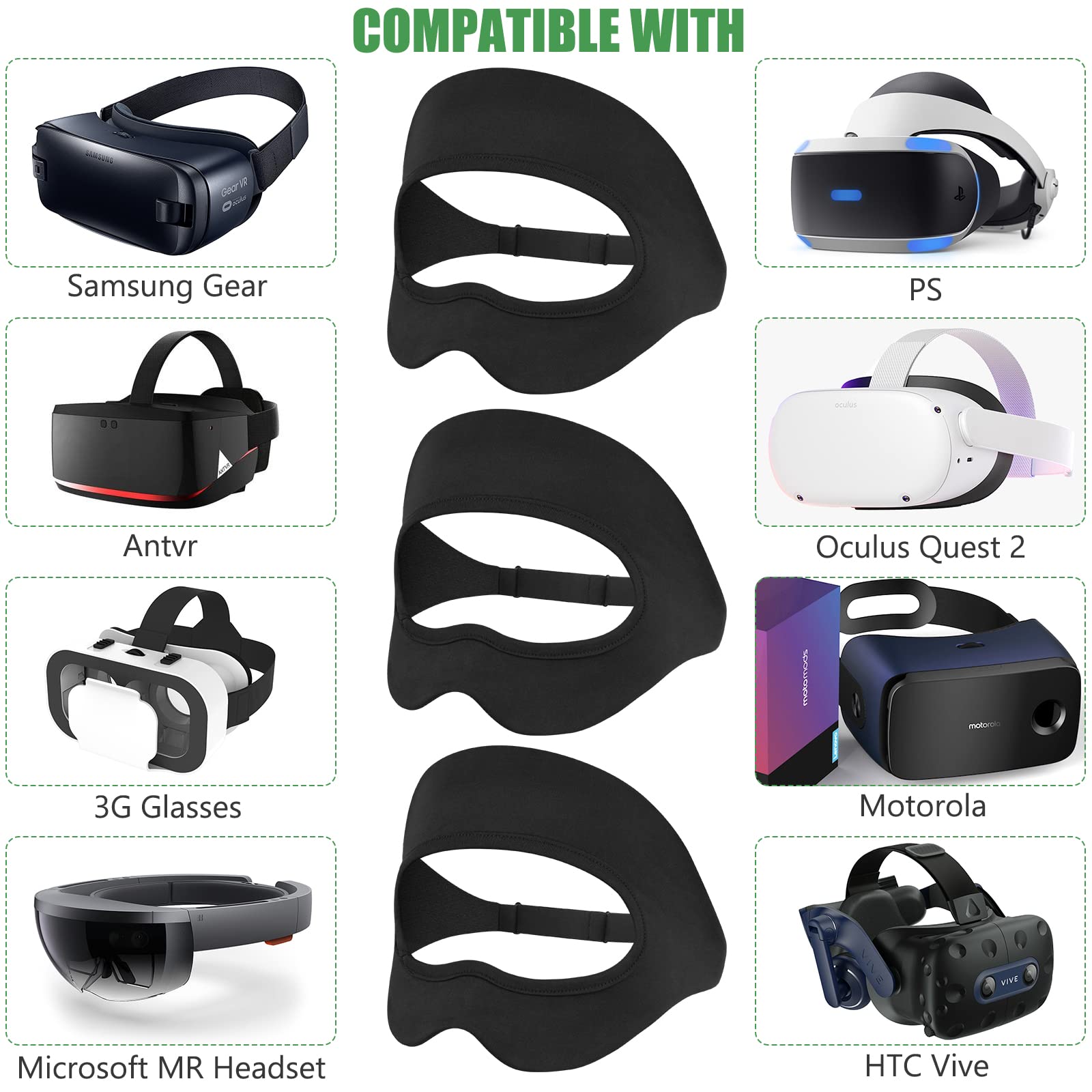 Upgrade VR Eye Mask,Adjustable Breathable VR Sweat Band for Oculus Quest 2 Sweat Guard,Face Cover for Oculus Quest 2 Accessories HTC Vive, PS, Gear, VR Workouts for Men Women Child(3PCS )