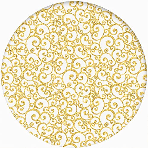 Victorian Round Fitted Tablecloth with Elastic Edge, Swirling Lines Floral Print XXLarge Polyester Table Cover, Fit Round Tables up 65"-71" Diameter, for Outdoor Indoor Use
