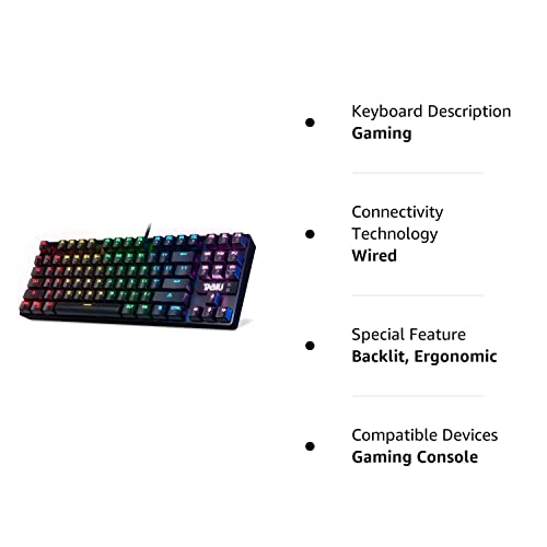 TNBIU Mechanical Gaming Keyboard RGB LED Rainbow Backlit Wired Keyboard, Classic Black Compact 87 Key, Wired Keyboard for Windows Gaming PC (RGB Backlit Black)
