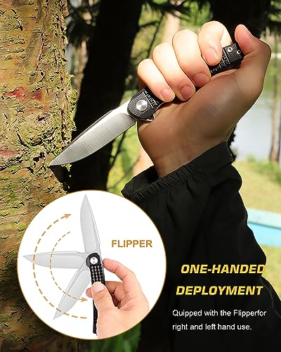 XTOUC Folding Pocket Knives, D2 Steel Sharp Blade EDC Knife, Anti Slip G10 Handle, Front Flipper Opening Knife, Deep Carry Pocket Clip, Outdoor Camping Small Knives for Men and Women XT01A