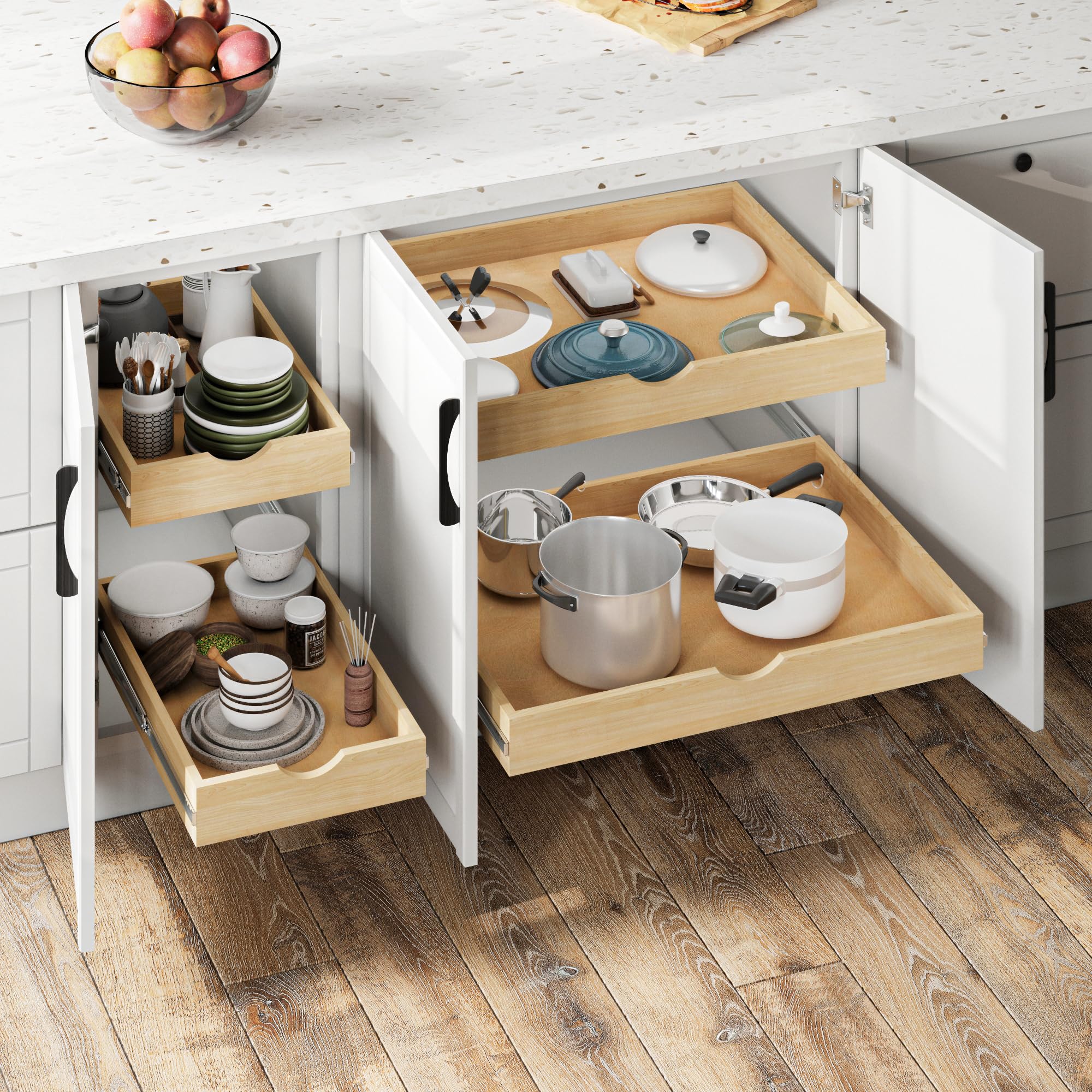 WelFurGeer 17'' Width Pull Out Drawers for Kitchen Cabinets, Cabinet Organizers and Storage, Slide Out Cabinet Drawer, Slide Out Drawer Organizer, Wood Rack for Kitchen, Bathroom (17''W x 21''D)