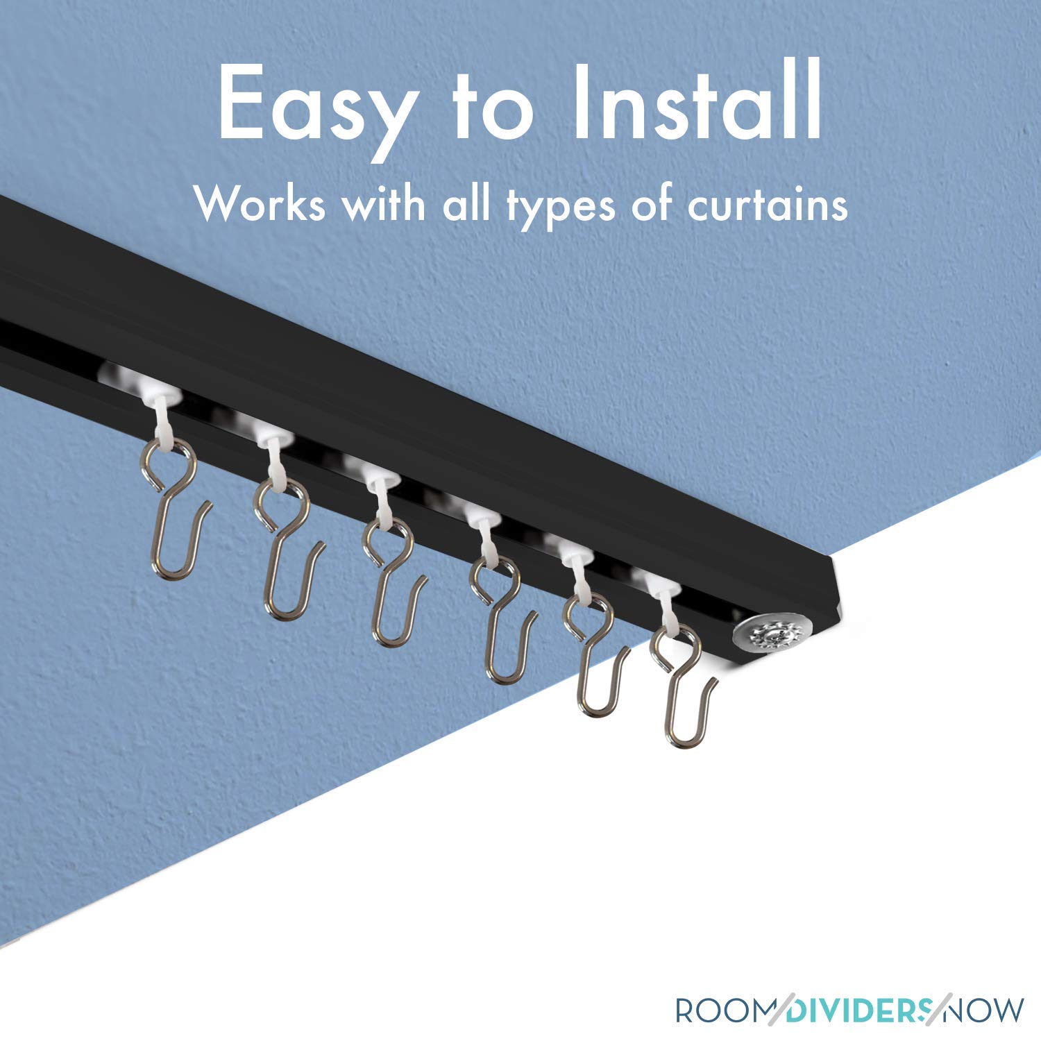 RoomDividersNow Ceiling Curtain Track Set- Comes with Track, Roller Hooks, Installation Hardware, Saw, and End Cap-Curtain Rail, Large, For Spaces 12-18 Feet Wide - White