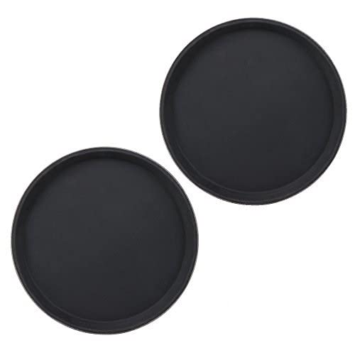 TrueCraftware Set of 2 Round 16" Non-Slip Serving Trays Black- Serving Tray Serving Coffee Appetizer Breakfast Perfect for Kitchen CafƩ Hotel and Restaurants