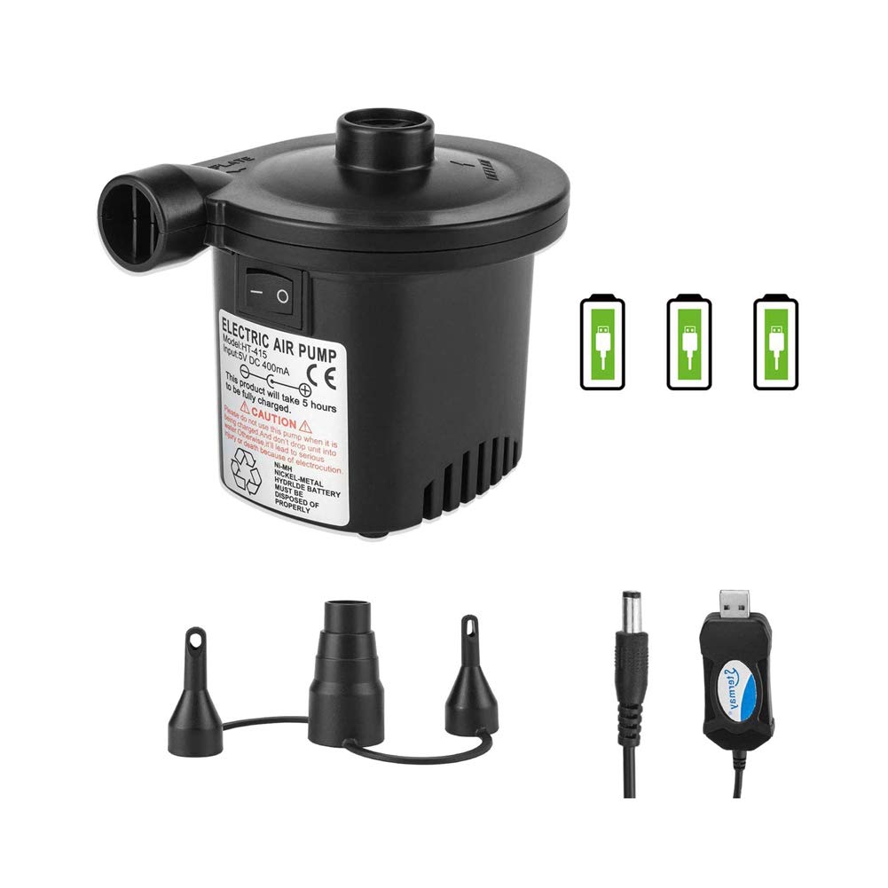 Rechargeable Electric air Pump,Portable Quick-Fill Inflator & Deflator with 3 Nozzles for Inflatables,Perfect for Inflatable Cushions, Air Mattress, Pool Toy, Swimming Ring