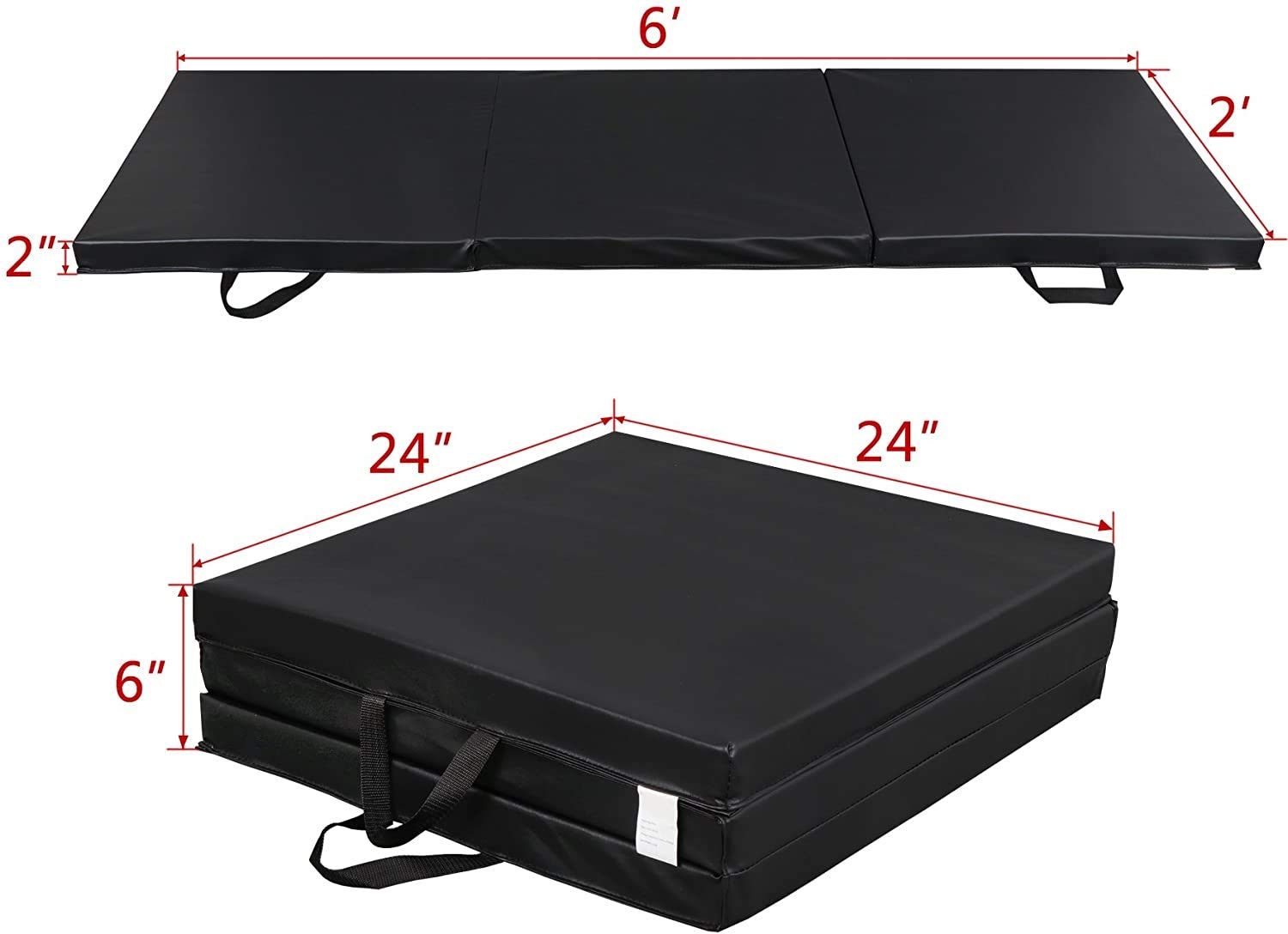 Nova Microdermabrasion Folding Gymnastics Mat with Handles - Tri-Fold Exercise Panel for MMA, Yoga, Stretching, and Fitness (6'x2'x2', No-Slip)