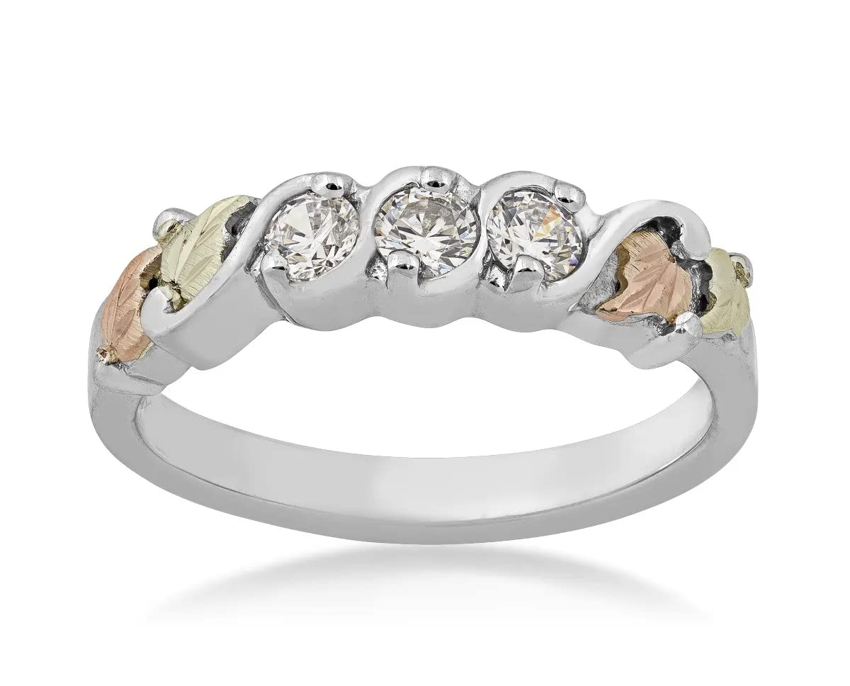 Past, Present Future CZ Band, Sterling Silver, 12k Green and Rose Gold Black Hills Gold Motif, Size 8