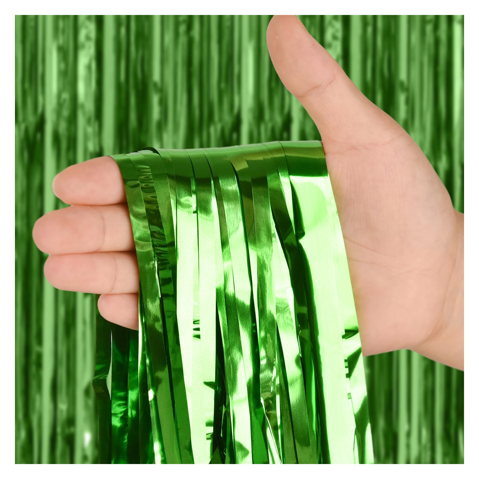 PABUES 5 Pack 3.3 x 6.6 FT Green Foil Fringe Backdrop Curtain, Streamer Backdrop Curtains, Streamers Birthday Party Decorations, Fringe Backdrop for Graduation, Baby Shower, Gender Reveal