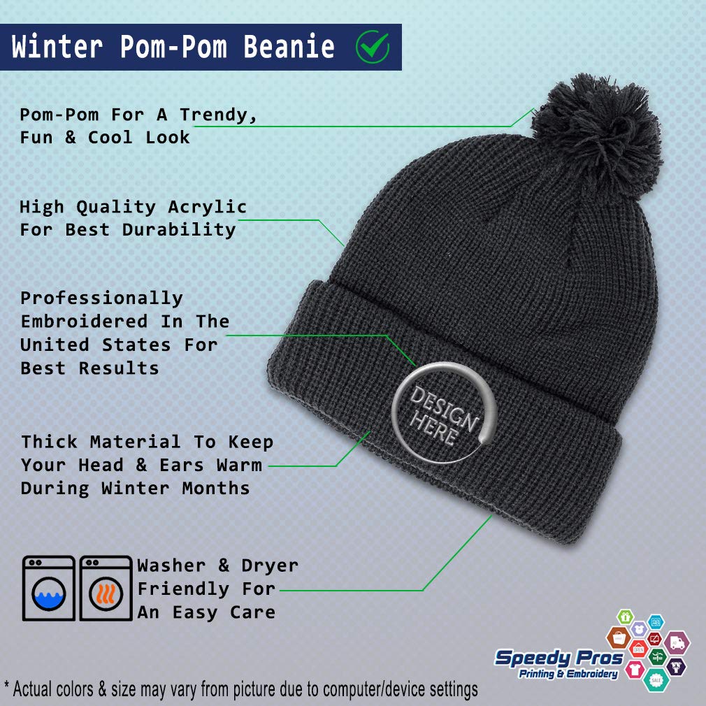 Pom Pom Beanies for Women 4 Leaf Clover Embroidery Skull Cap Shamrock St Patrick's Day Winter Hats for Men Acrylic 1 Size Black Design Only