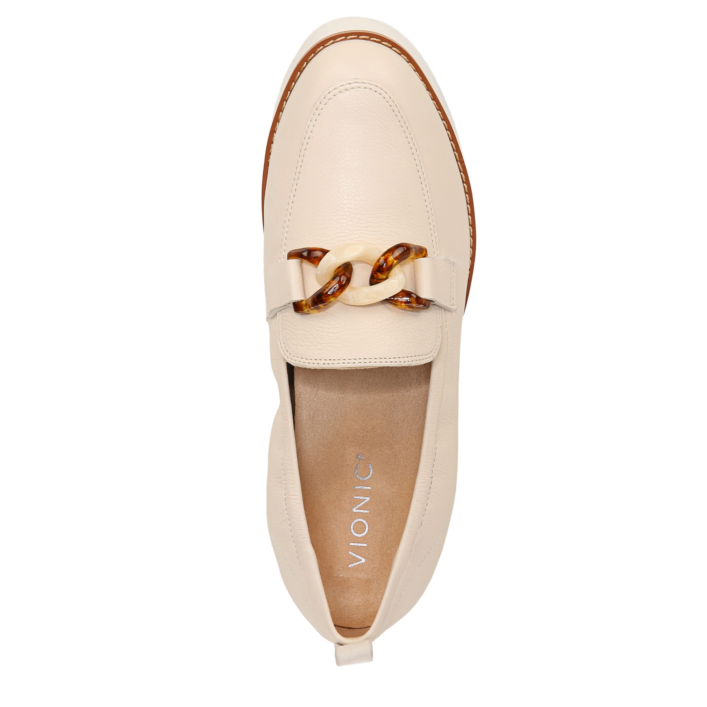 Vionic Women's Charm Cynthia Dress Lug Sole Flats - Supportive Ladies Loafer That Include Three-Zone Comfort with Orthotic Insole Arch Support, Cream 9 Wide