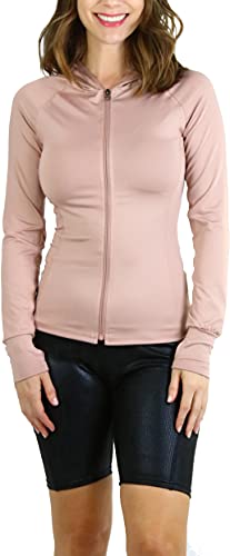 ToBeInStyle Women's Long Sleeve Full Zip-Up Lightweight Moisture Wicking Active Jacket w/Hood - Light Pink - Medium