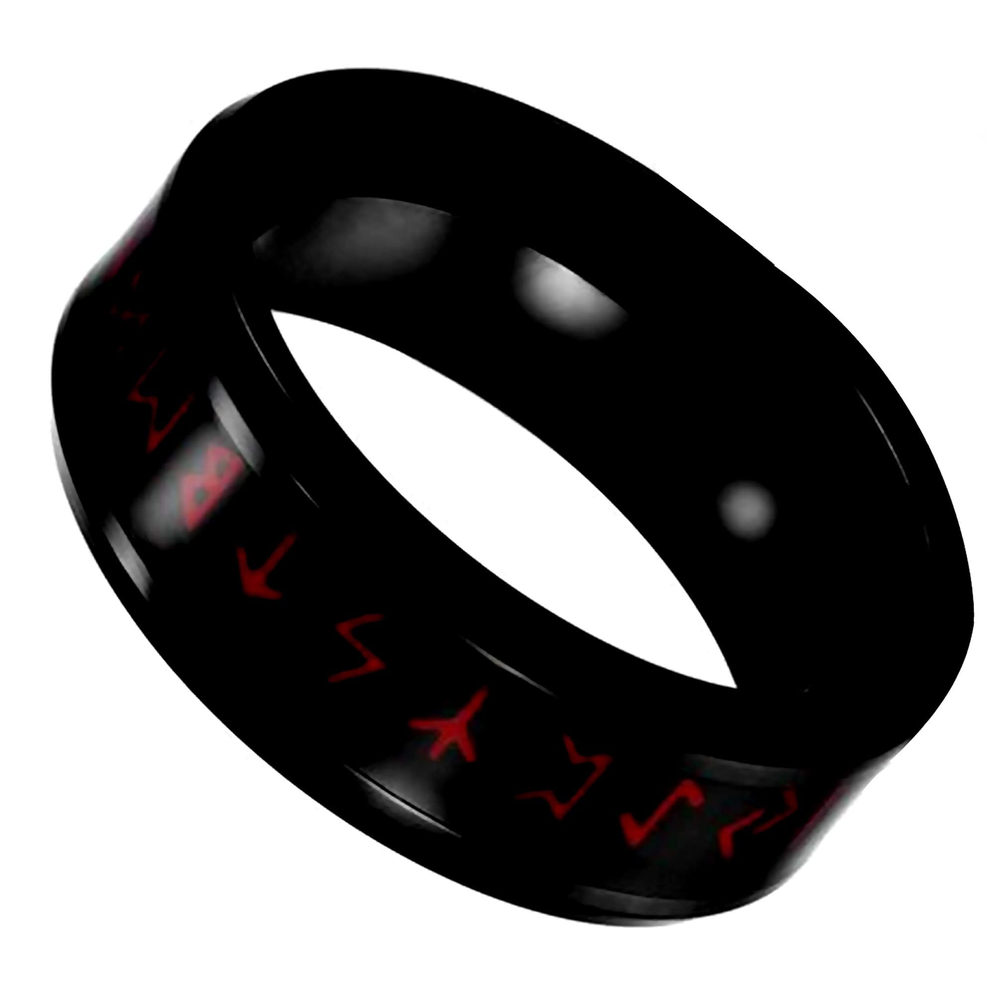 Viking Ghost Rune Ring Red Black Stainless Steel Genderless Norse Druid Luck Fortune Band Sizes 6-13 (6)
