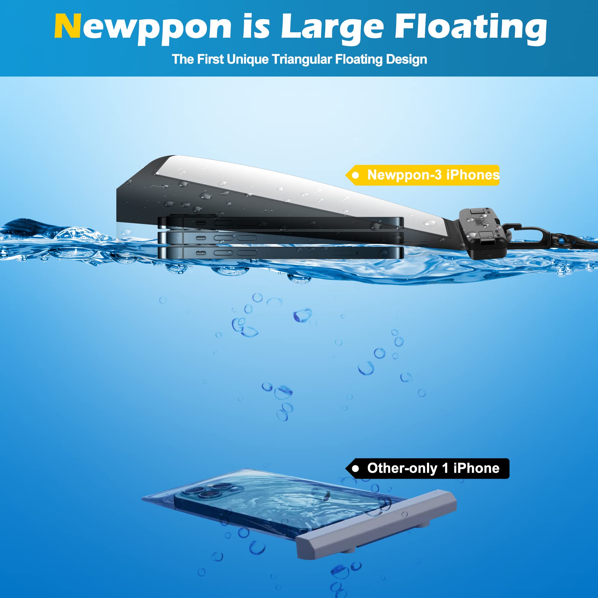 newppon Waterproof Cell Phone Pouch : 3 Pack Water Proof Dry Bag Case with Neck Lanyard - Underwater Universal Clear Cellphone Holder Large Protector for iPhone Samsung Galaxy for Beach Pool Swimming