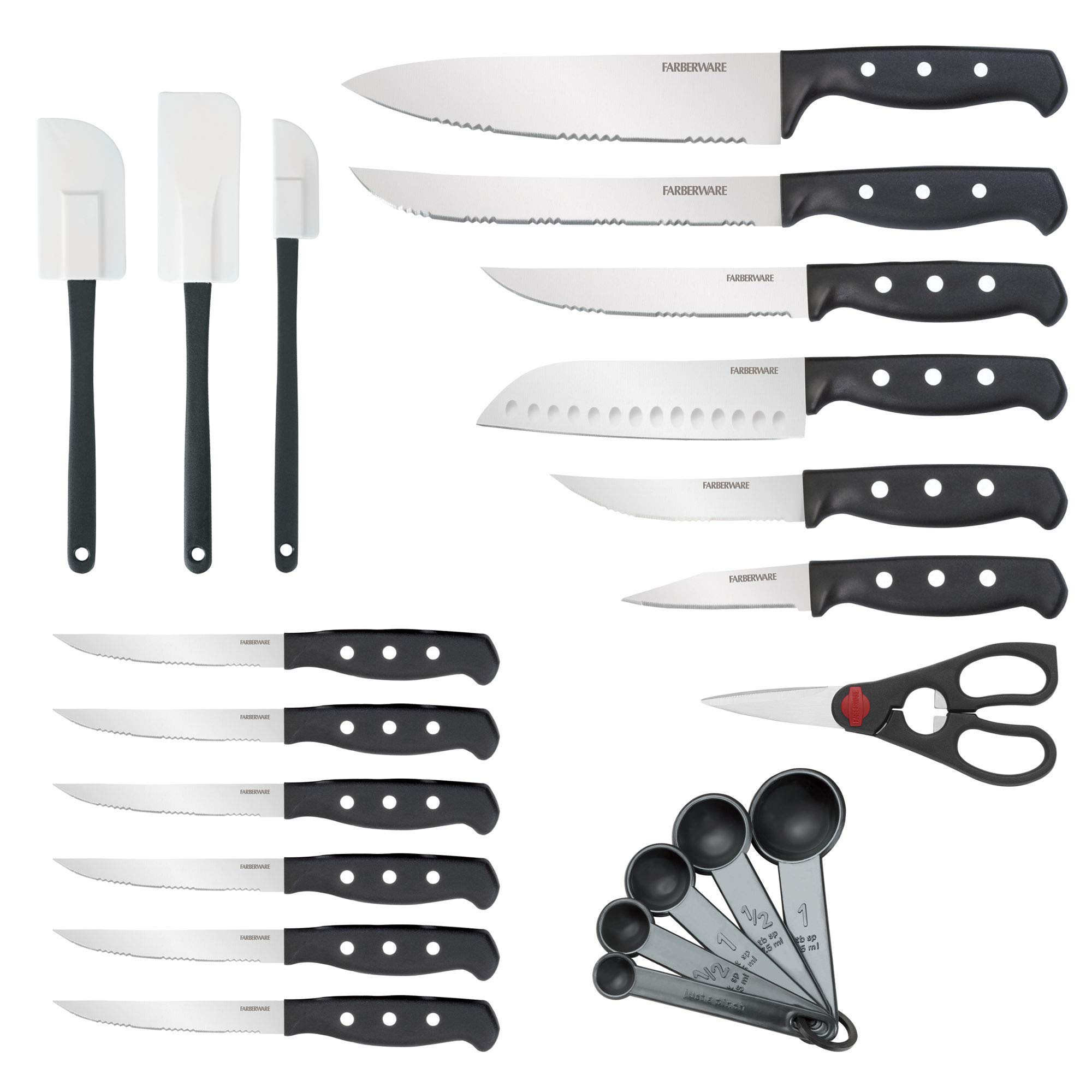 Nutrichef 11 Piece Nonstick Ceramic Cookware Set with Farberware 22-Piece Knife and Kitchen Tool Set