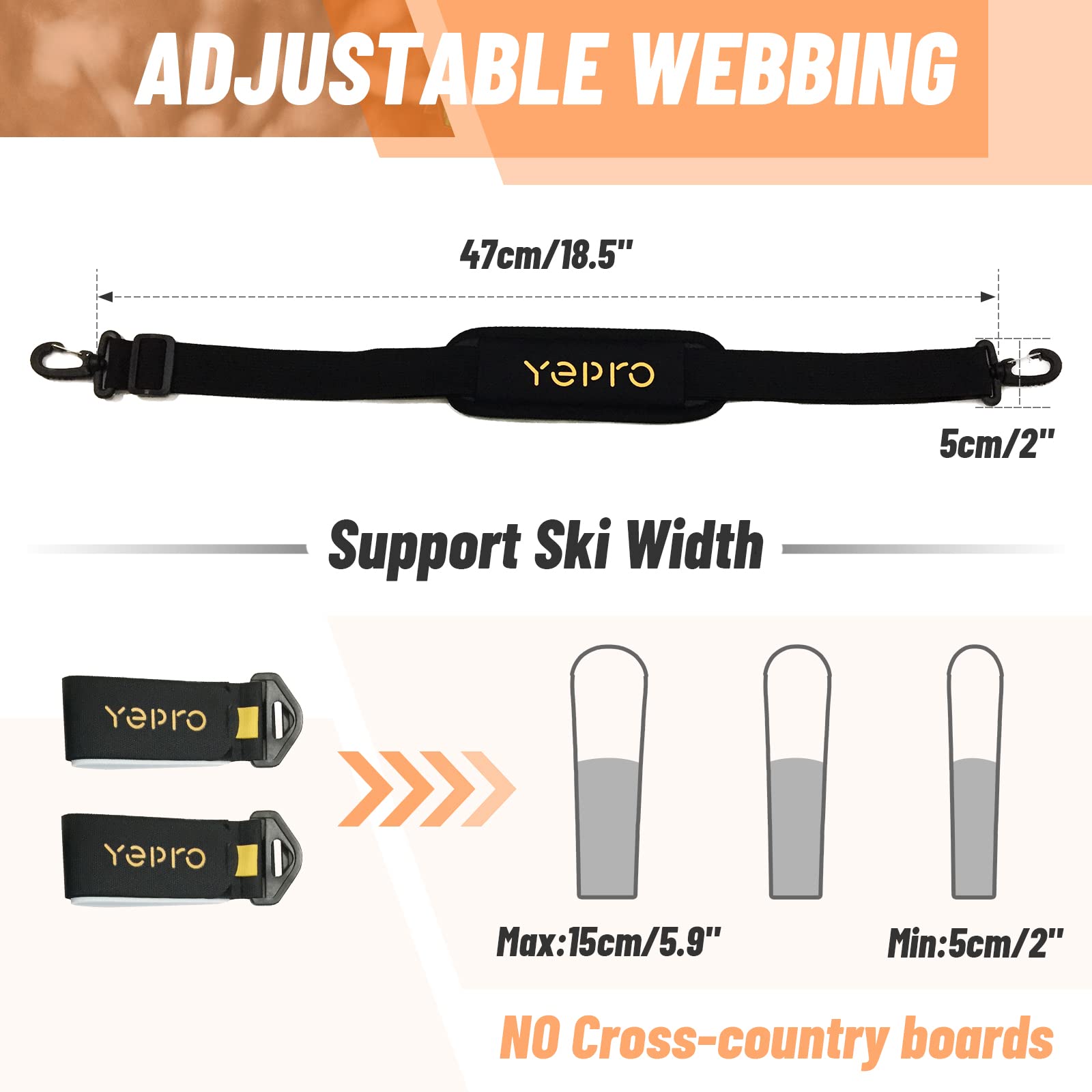 Yepro Ski Strap and Pole Carrier Adjustable Shoulder Ski Carrier Strap Ski Accessories for Transport Your Ski Gear Everywhere