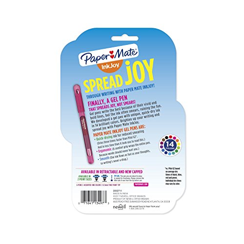 Paper Mate InkJoy Gel Pens Fine Point (0.5mm) Capped, 6 Count, Assorted Colors (2023001)