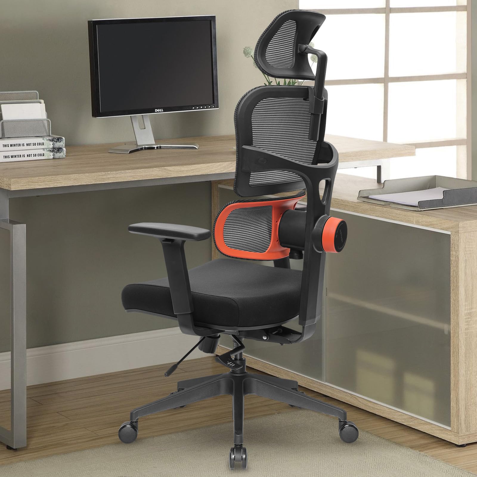 Newtral Ergonomic Office Chair, Computer Desk Chair, Reclining High Back Mesh Chair with Footrest, Unique Adjustable Lumbar Support Headrest, 4D Armrest Lumbar Support Backrest for Office Home Gaming