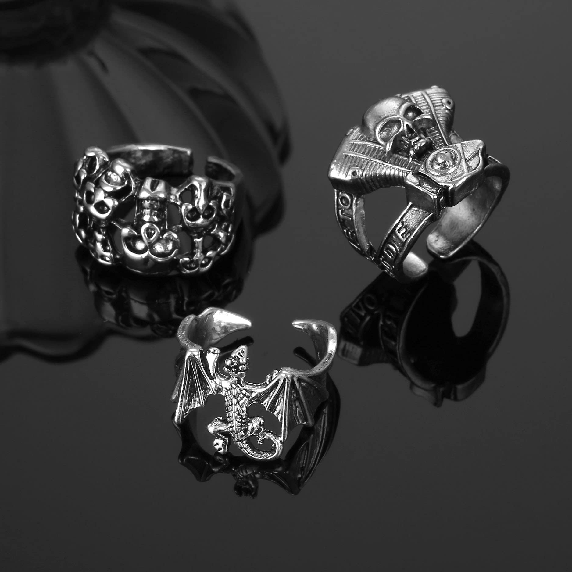 TOFAEVN Goth Rings Vintage Rings Snake Ring Frog Rings Skull Ring Trendy Rings for Women Men Rings Set (Diverse)