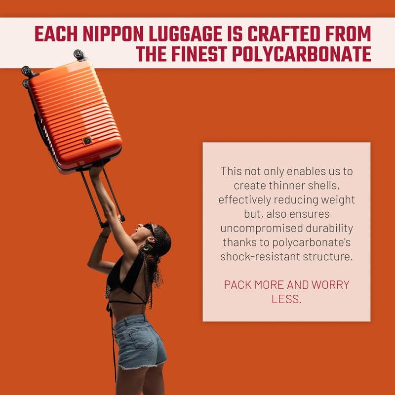 Nippon Luggage Nomad 3-Piece Rolling Hardside Spinner Suitcase Set with Wheels for Women and Men, Lightweight Travel Hard Shell Roller, Premium Polycarbonate, Small, Medium and Large, Red
