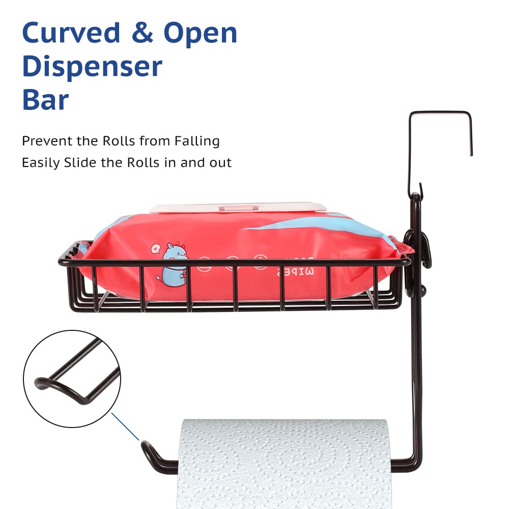 Toilet Paper Holder Over The Tank Tissue Roll Holder Hanging Over Bathroom Cabinet Door Shelf Storage Mega Rolls/Phone/Wipe- Bronze