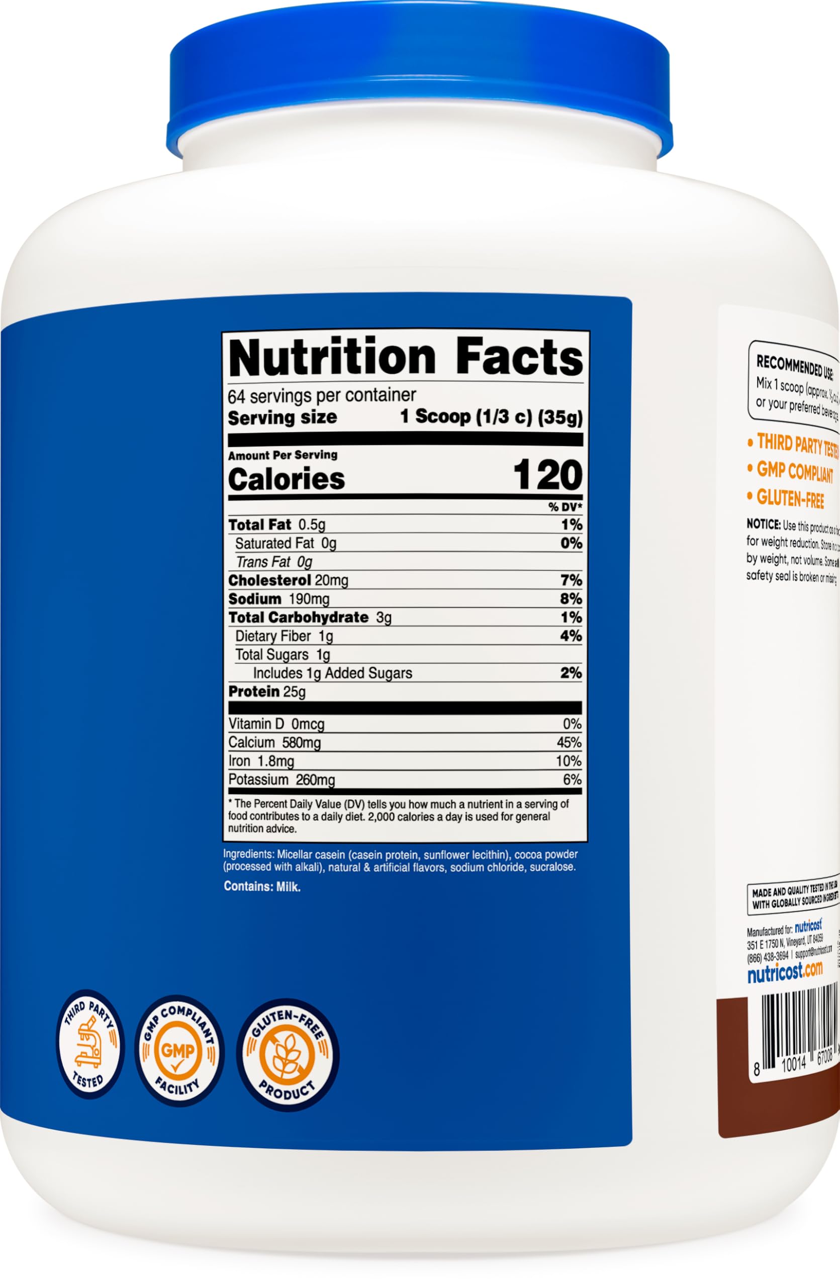 Nutricost Casein Protein Powder 5lb Chocolate - Micellar Casein, Gluten Free, Non-GMO