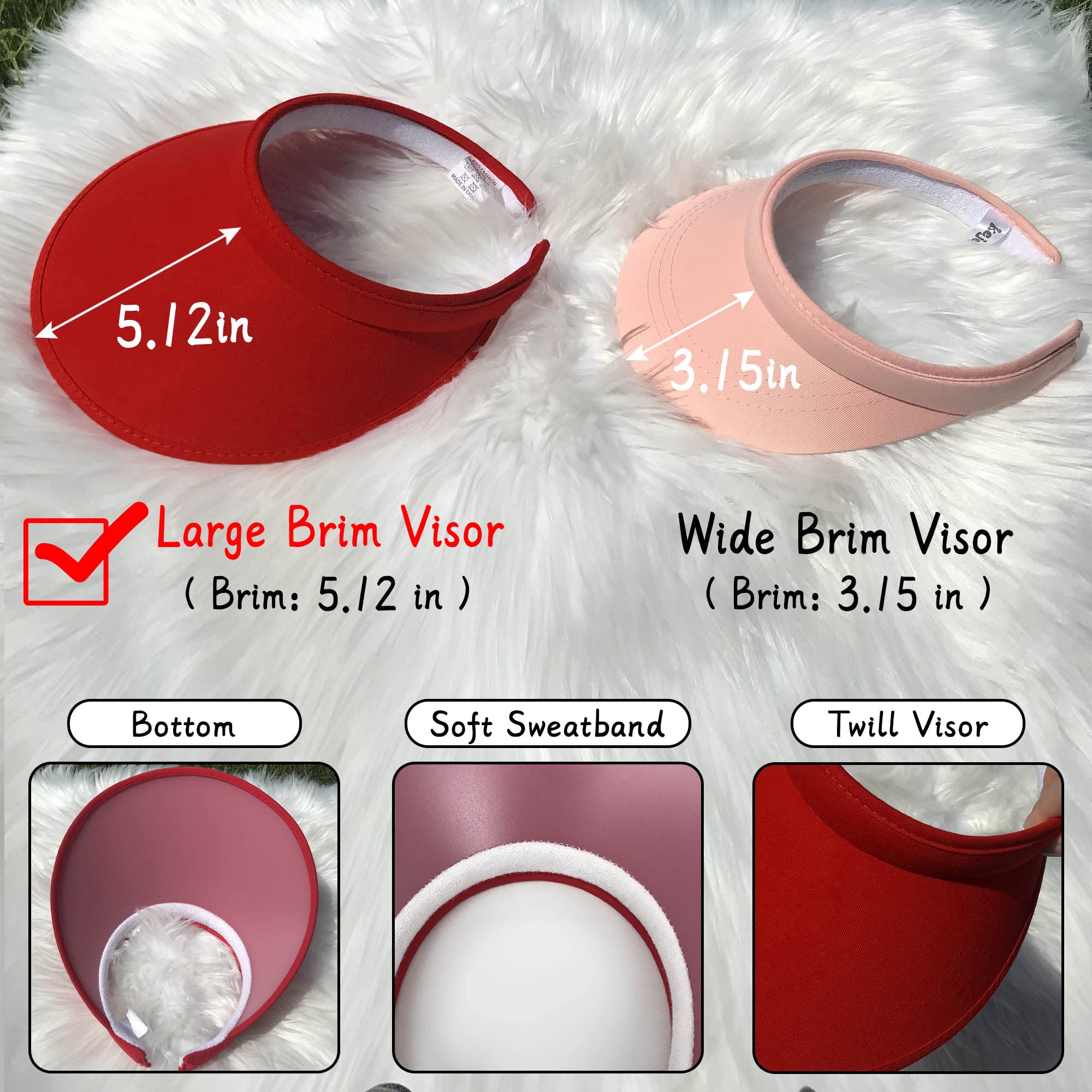 Visors Womens Men Sports Sun Hat Uv Protection Adjustable Slip On Cap Wide Brim Summer Beach Golf 2 Pack Cloth Visors (Red)