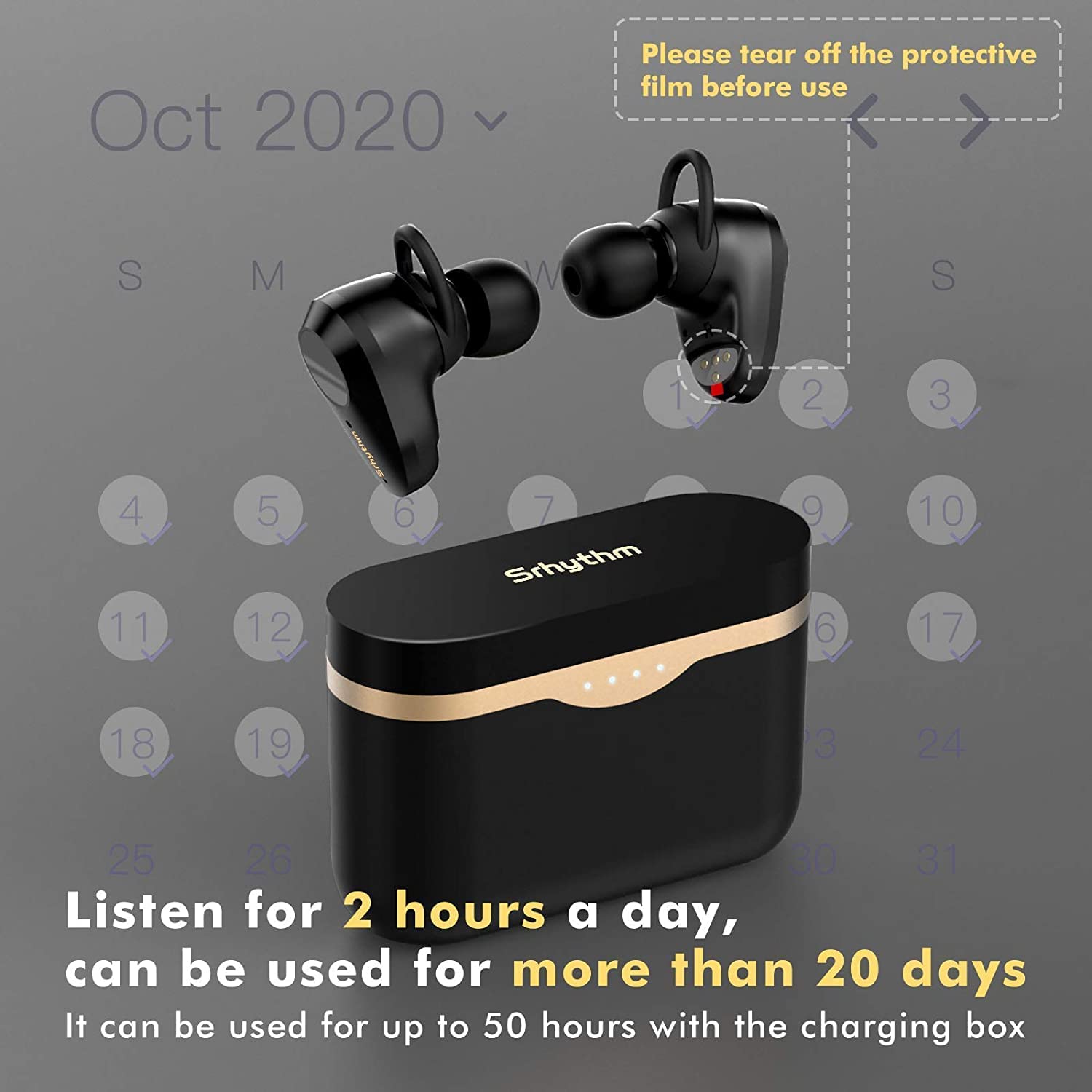 Srhythm Soulmate Series S5 Active Noise Cancelling Earbuds, Wireless ANC Bluetooth 5.1 Earphones with 50 Hours’ Playtime HiFi Stereo Deep Bass and Touch Control for Sports,Travel