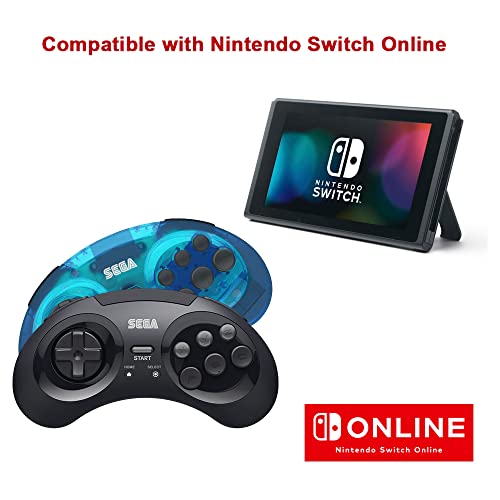 Retro-Bit Official Genesis Bluetooth Controller 8-Button Arcade Pad for Nintendo Switch, Android, PC, Mac, Steam (Black)
