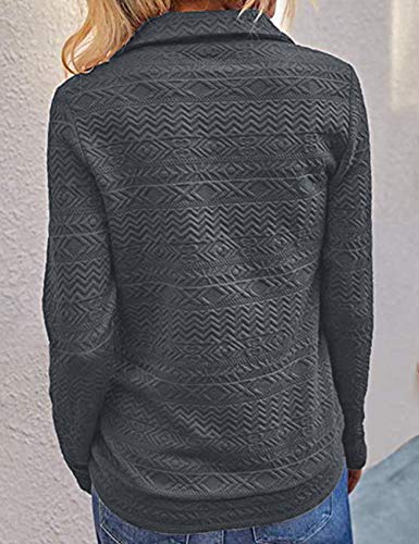 SEBOWEL Women Zipper Pullover Sweatshirt Plain Long Sleeve Quilted Blouse Shirts Lightweight Pullover Jacket, Dark Gray, M