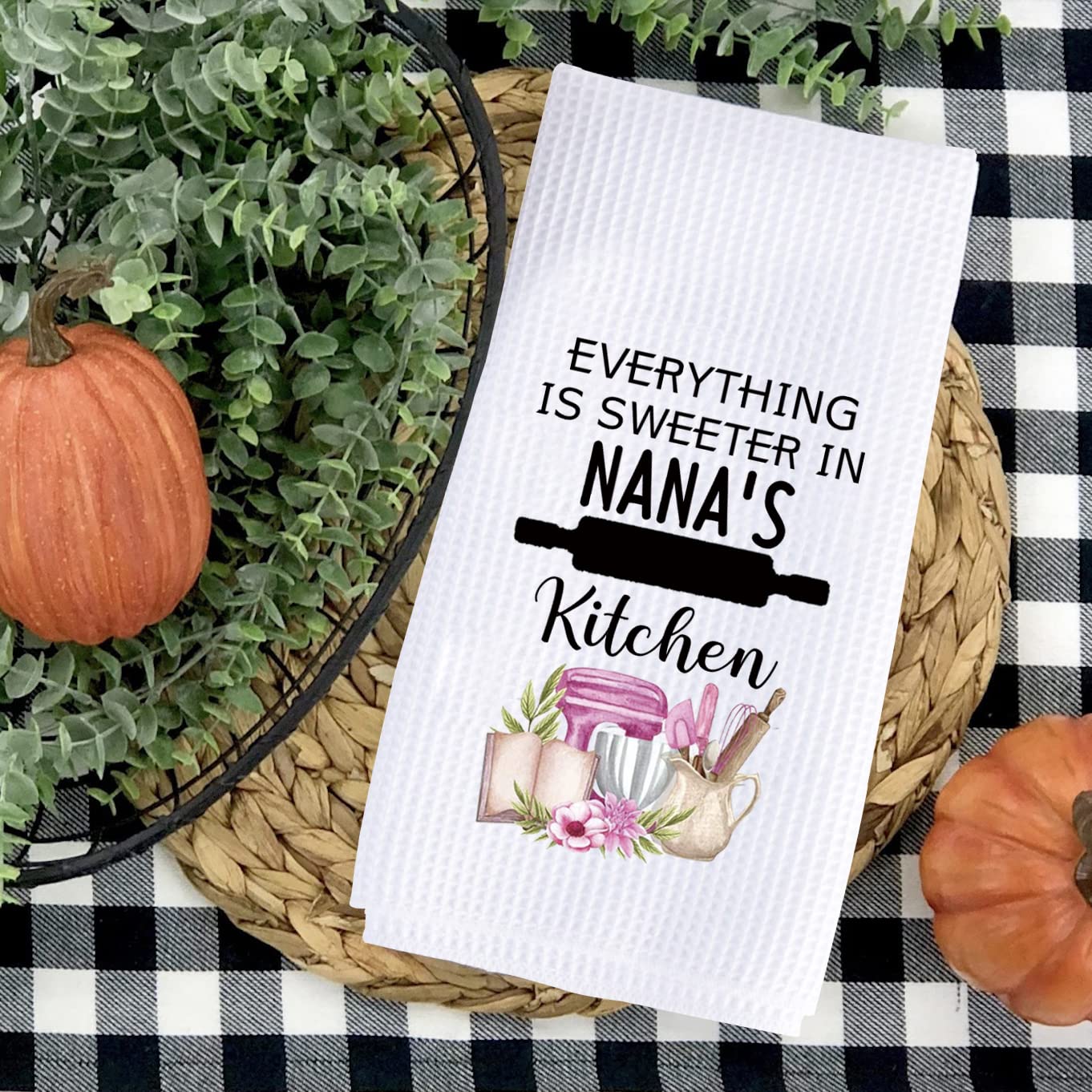 TSOTMO Nana Gift Nana Everything is Sweeter in Nana’s Kitchen Grandma Kitchen Towel Dish Towel (Sweeter Nana)