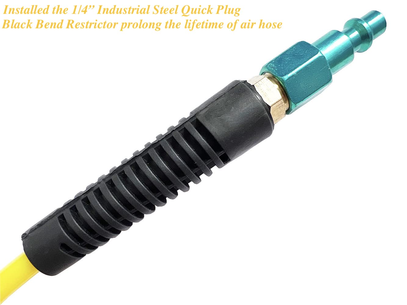 SANFU (PU) Polyurethane Recoil Air Hose 1/4”ID x 25ft with Bend Restrictor,1/4” Industrial Steel Quick Coupler and Plug, 2-Pack