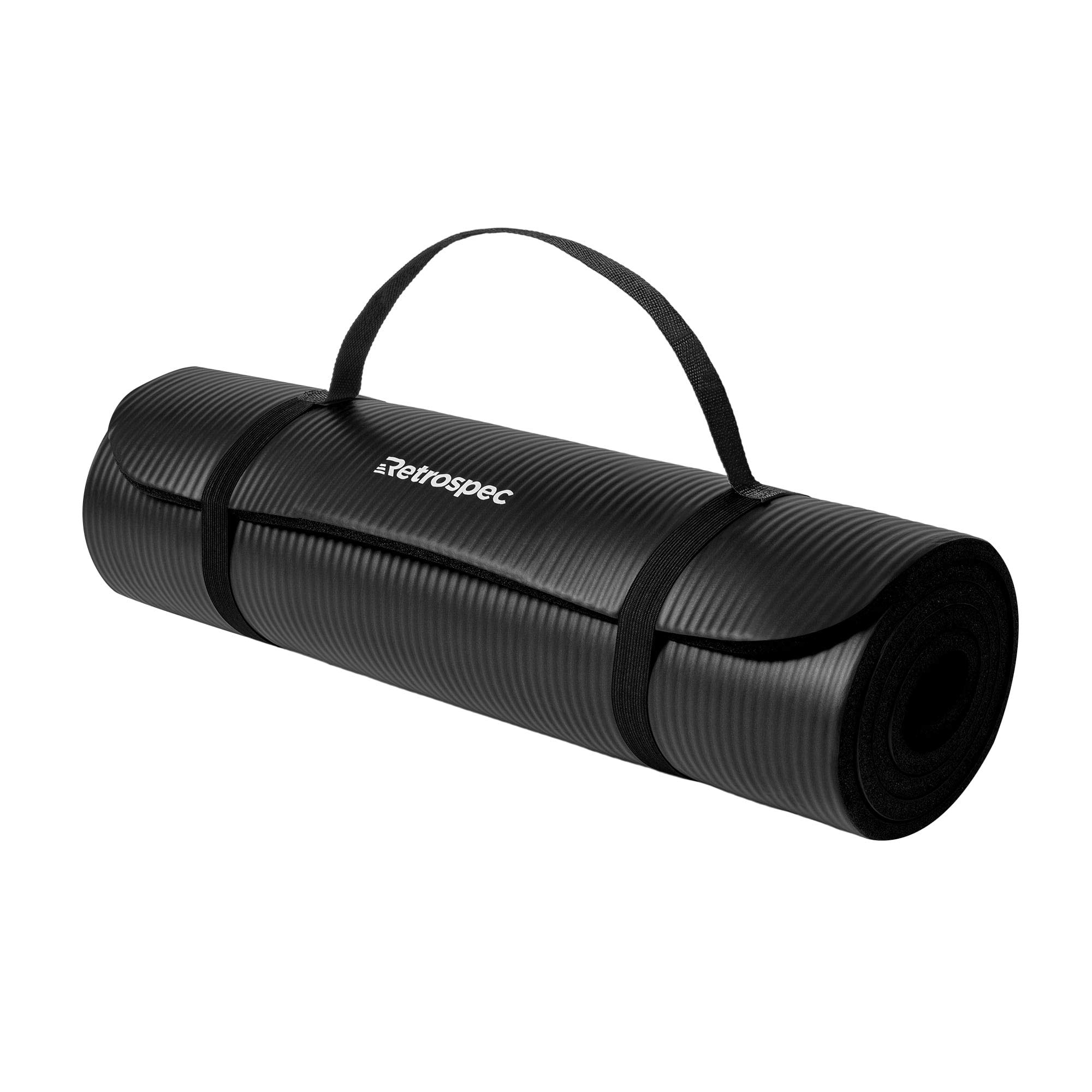 Retrospec Solana Yoga Mat Thick w/Nylon Strap for Men & Women, Black, 1/2 inch (3406s)